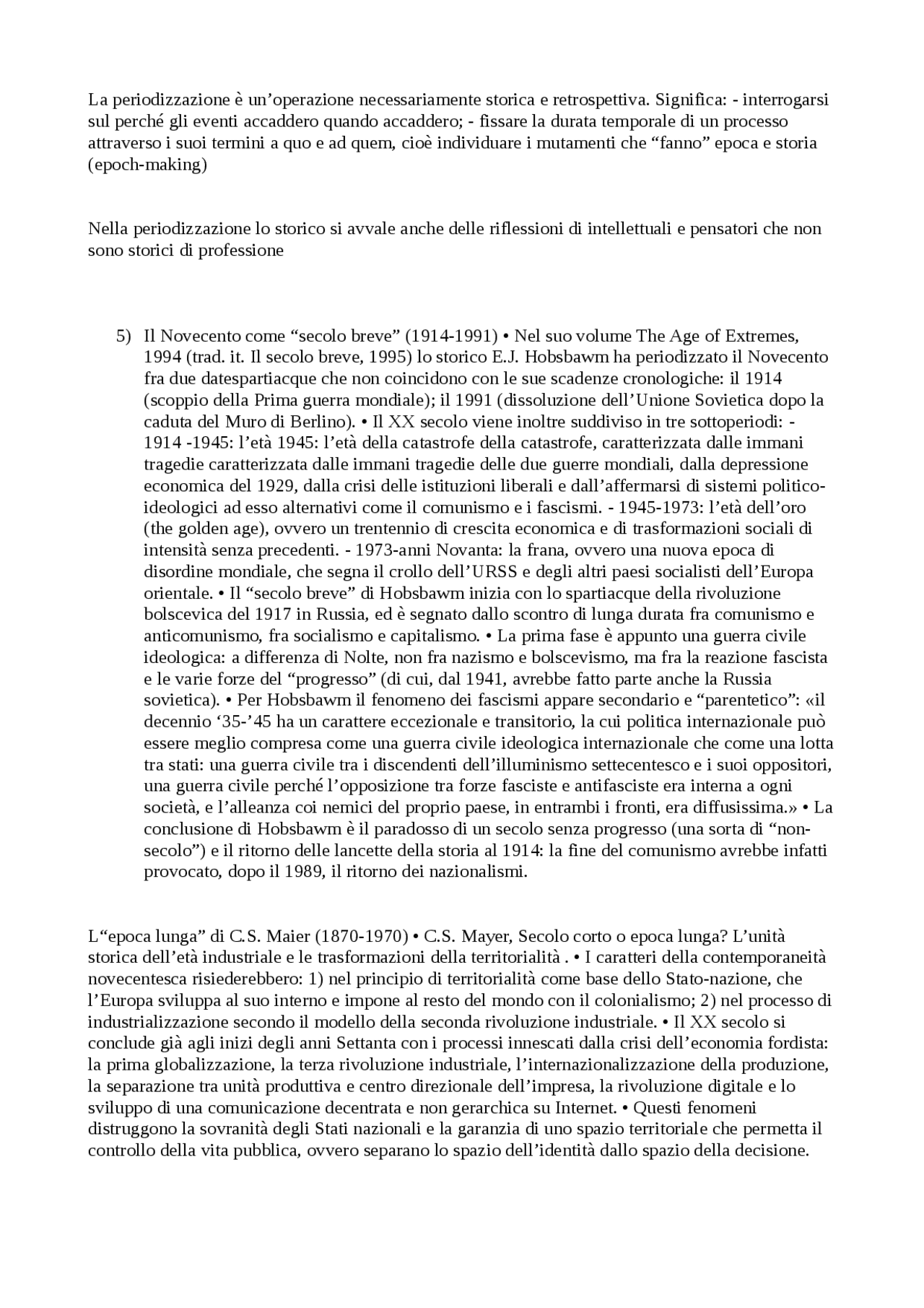 Il Secolo Lungo O Secolo Breve Docsity