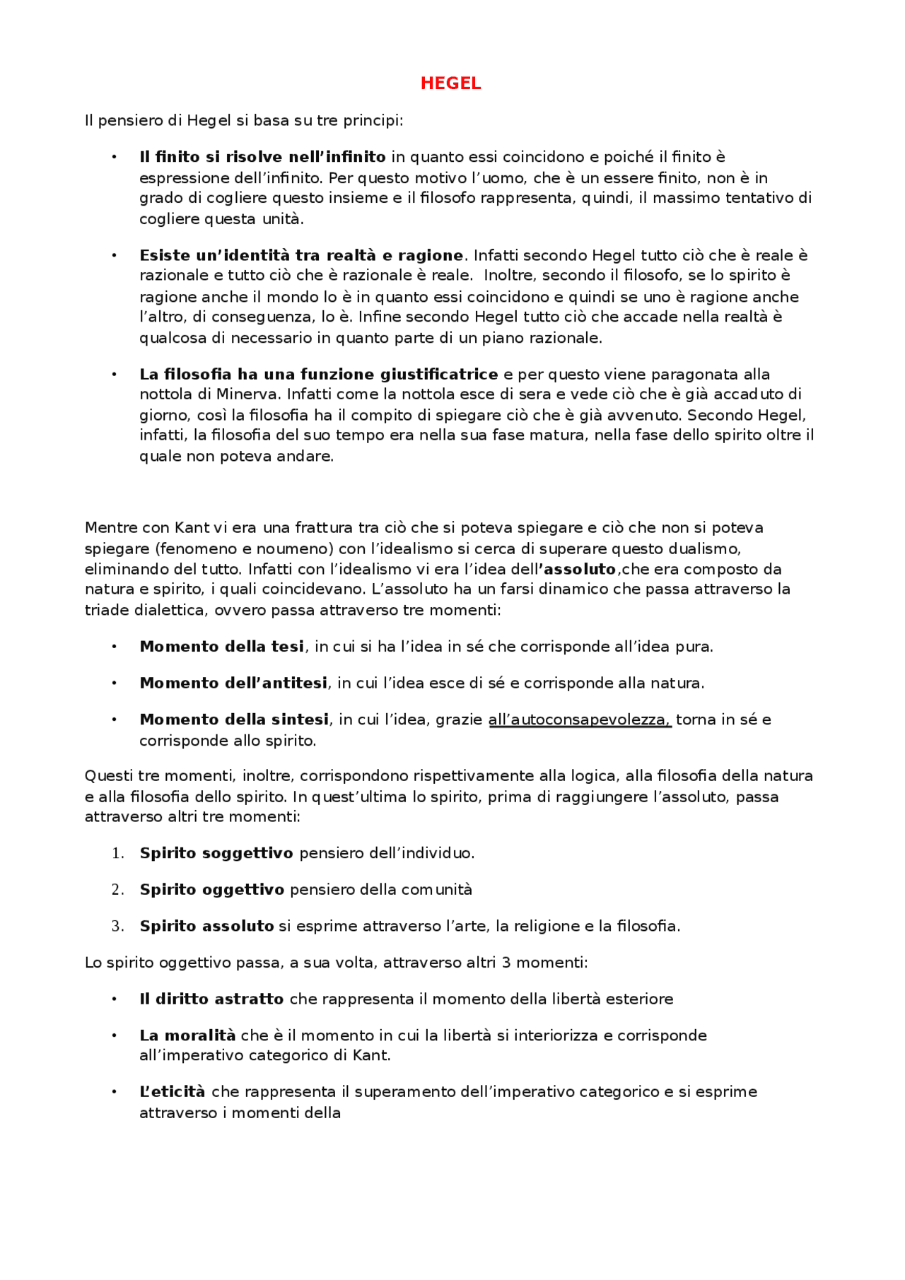 Filosofia Riassunto Di Hegel Docsity