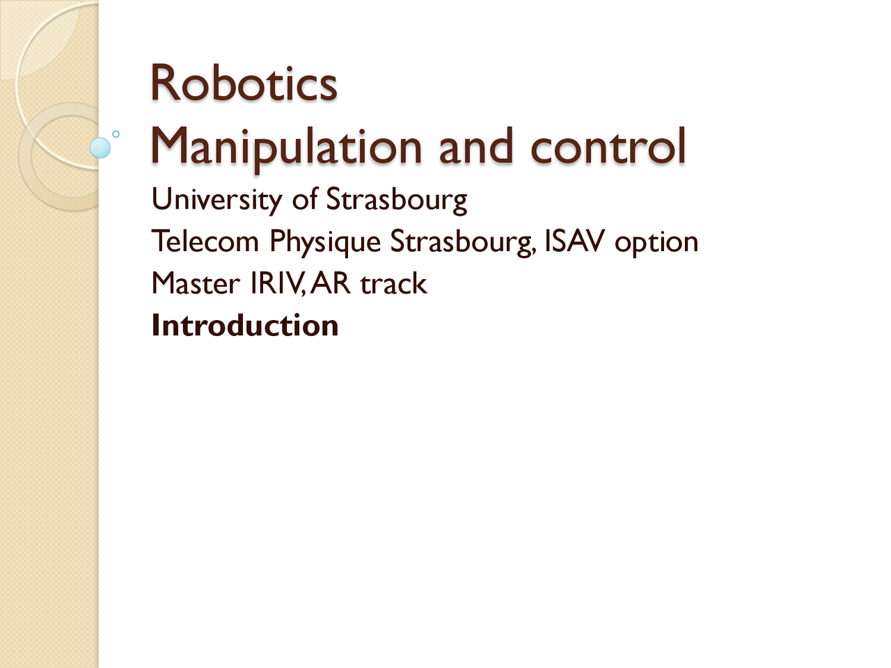 Robotics Manipulation and control - Docsity