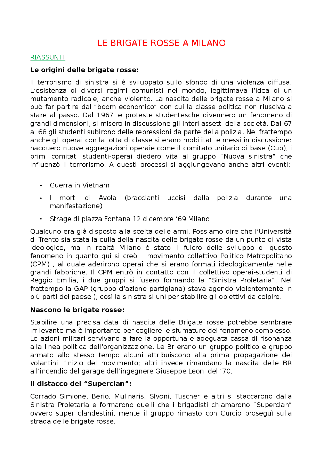 Le Brigate Rosse A Milano Docsity