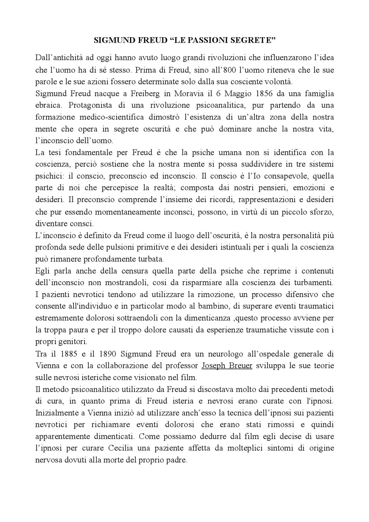 Sigmund Freud Le Passioni Segrete” Docsity