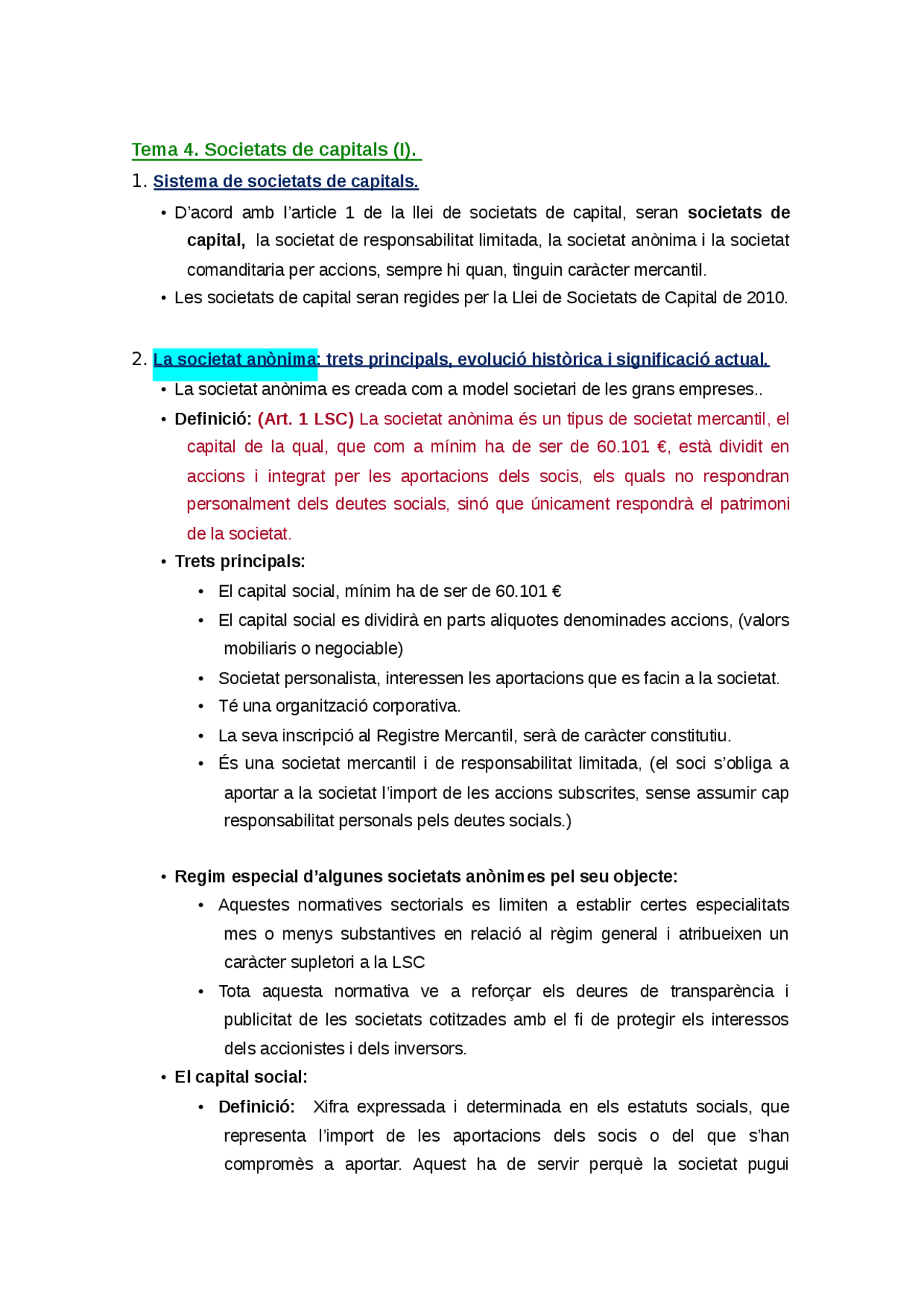 Tema 4 De Dret De Societats Docsity