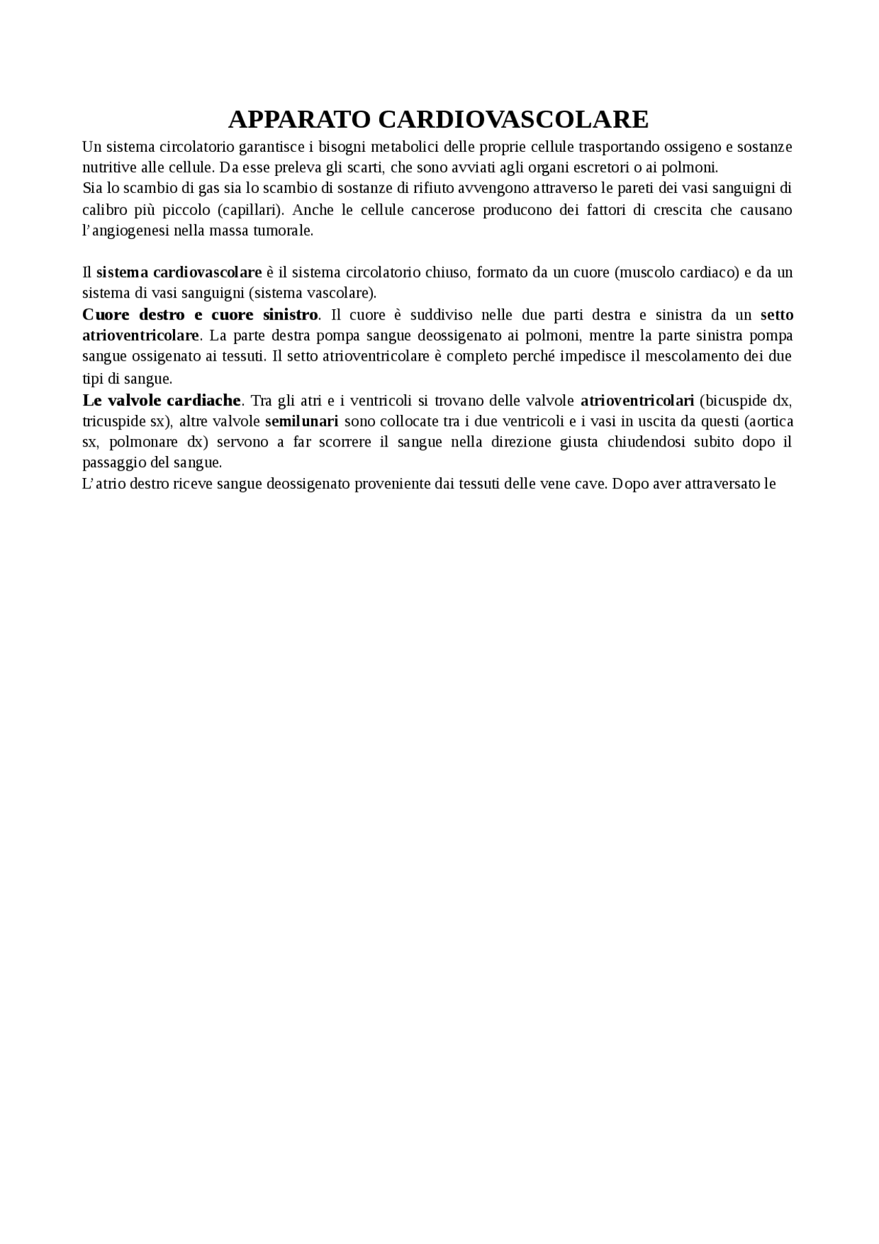 Apparato Cardiovascolare Docsity