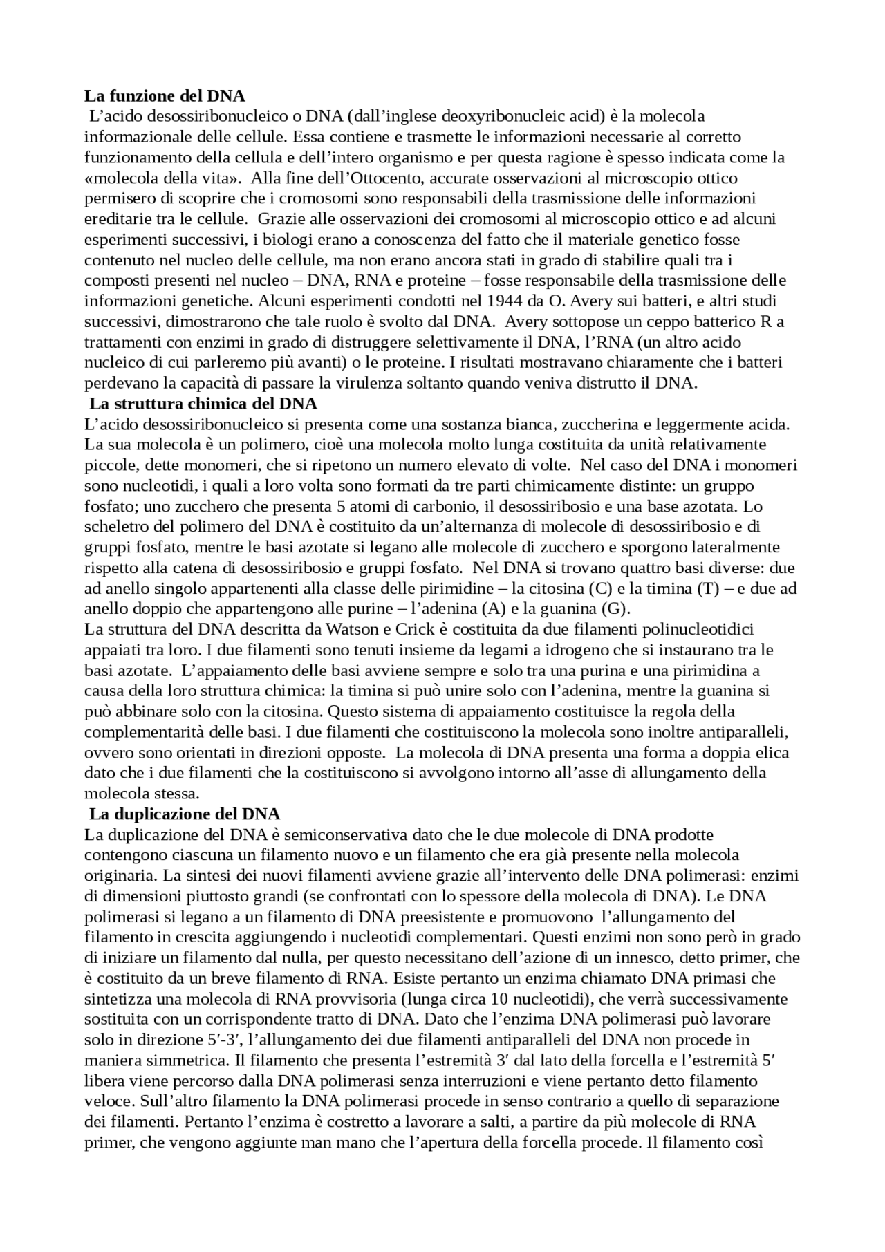 Il Dna E Lrna Funzione E Struttura Docsity
