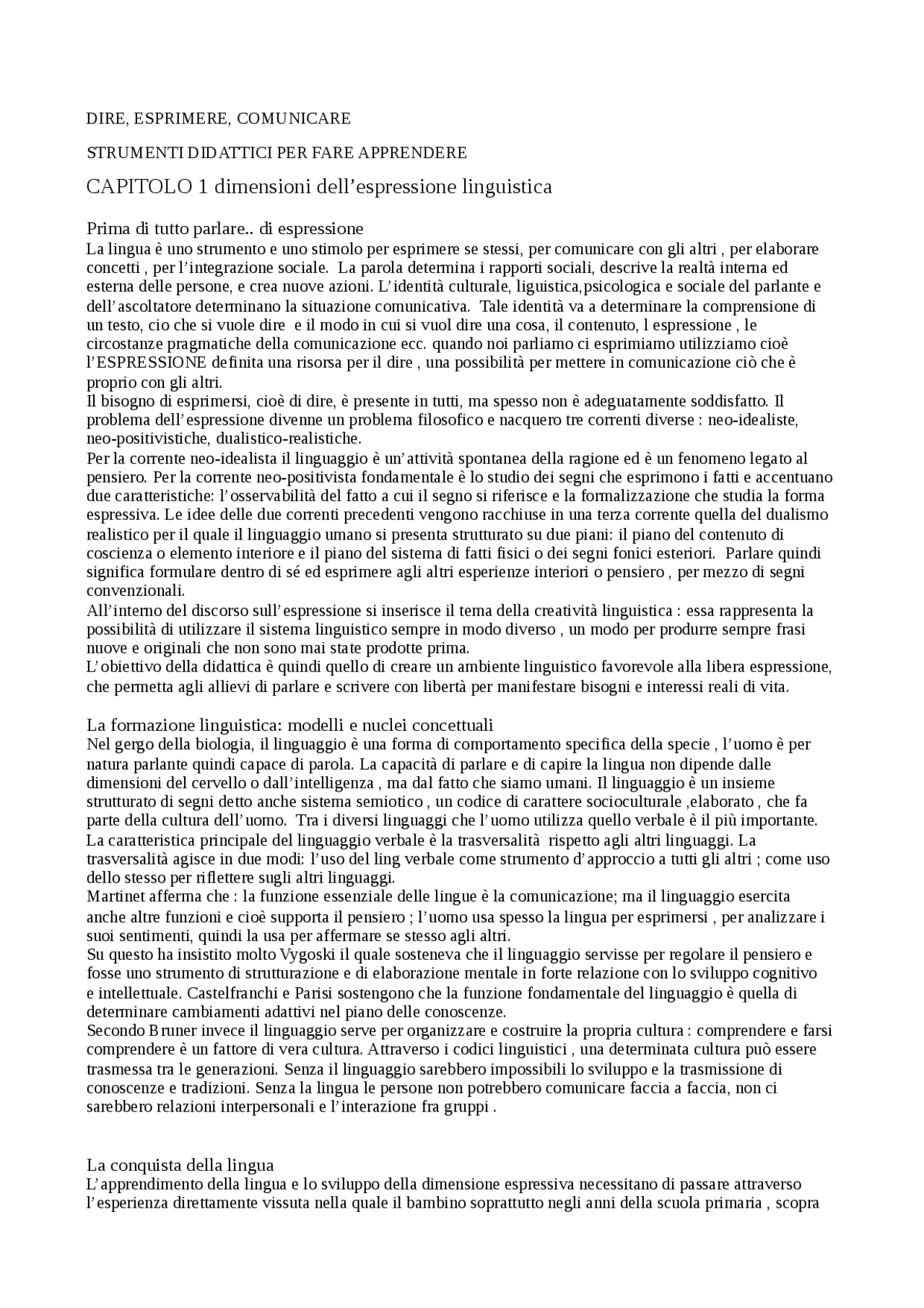 Dire Esprimere E Comunicare Docsity