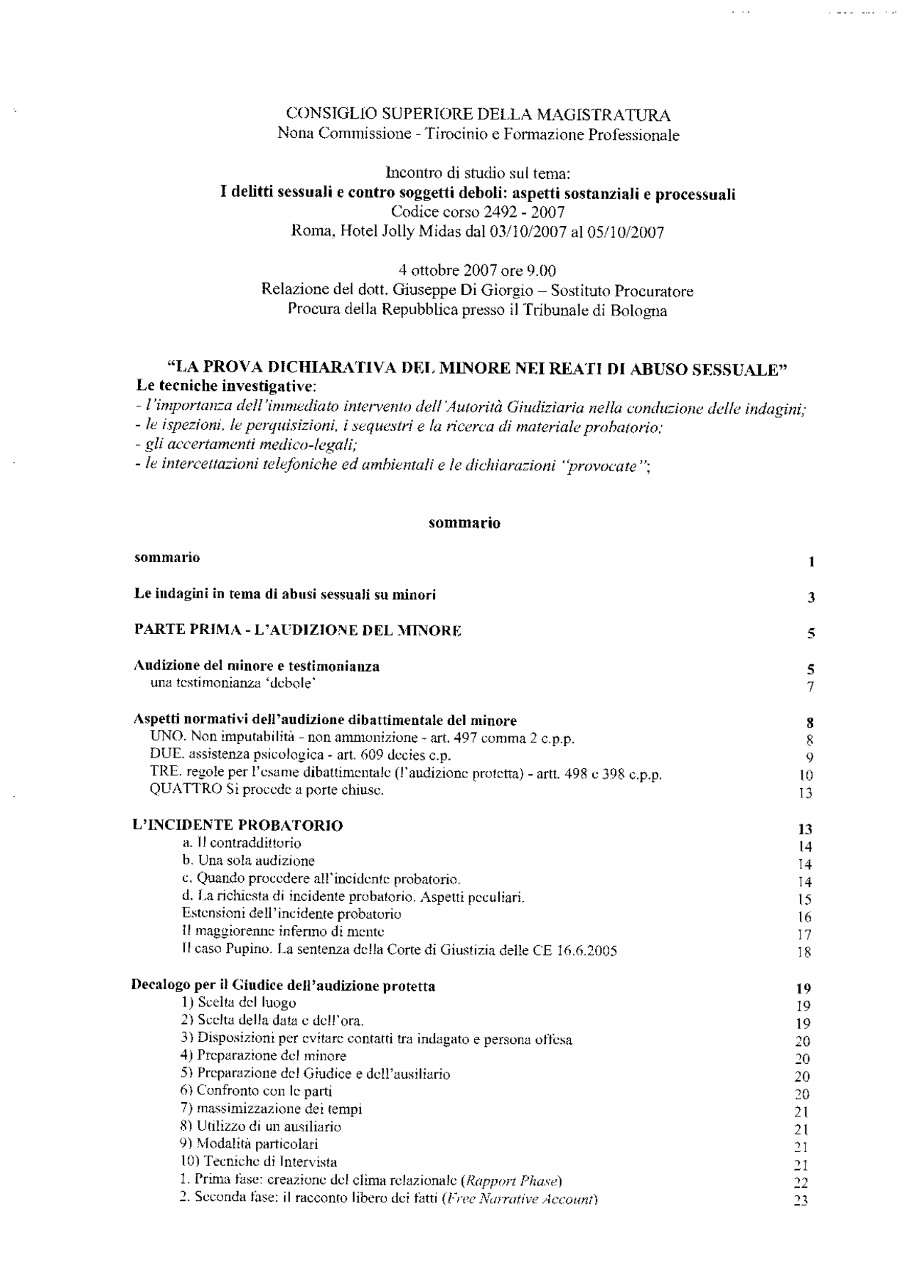 La Prova Dichiarativa Del Minore Nei Processi Per Abuso Sessuale Docsity