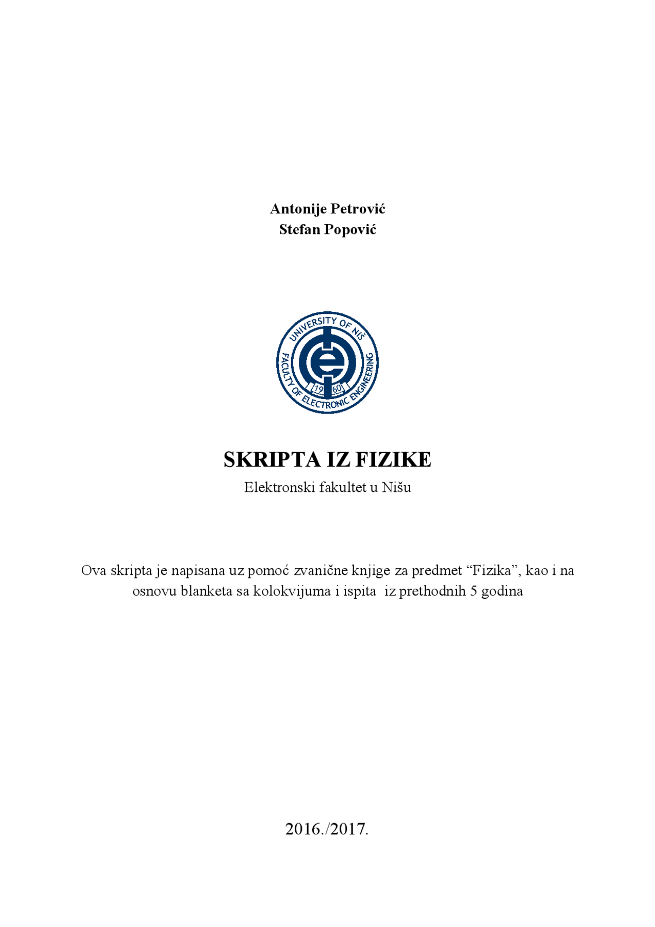 Fizika Skripta Teorija Rezime Predlog Fizika Docsity