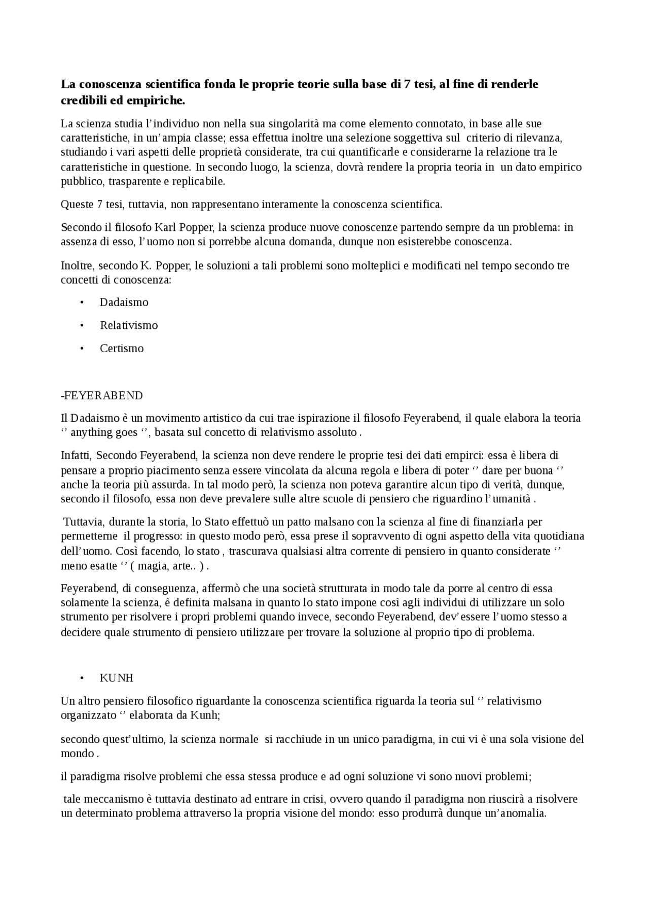 Riassunto Feyerabend Scienze Sociali 2018 Docsity