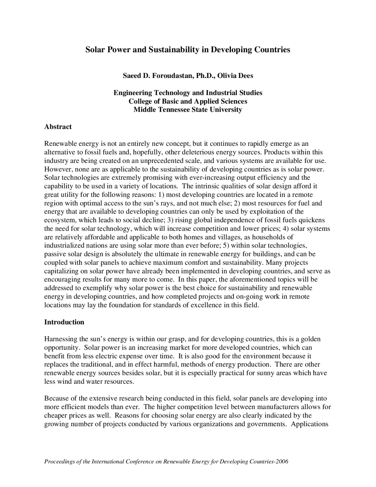 Solar Power and Sustainability in Developing Countries - Docsity