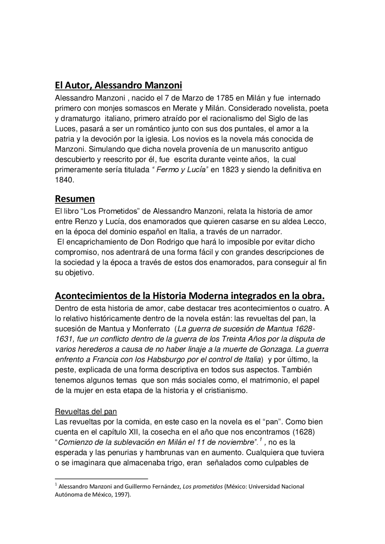 Trabajo sobre el libro Los novios - Docsity