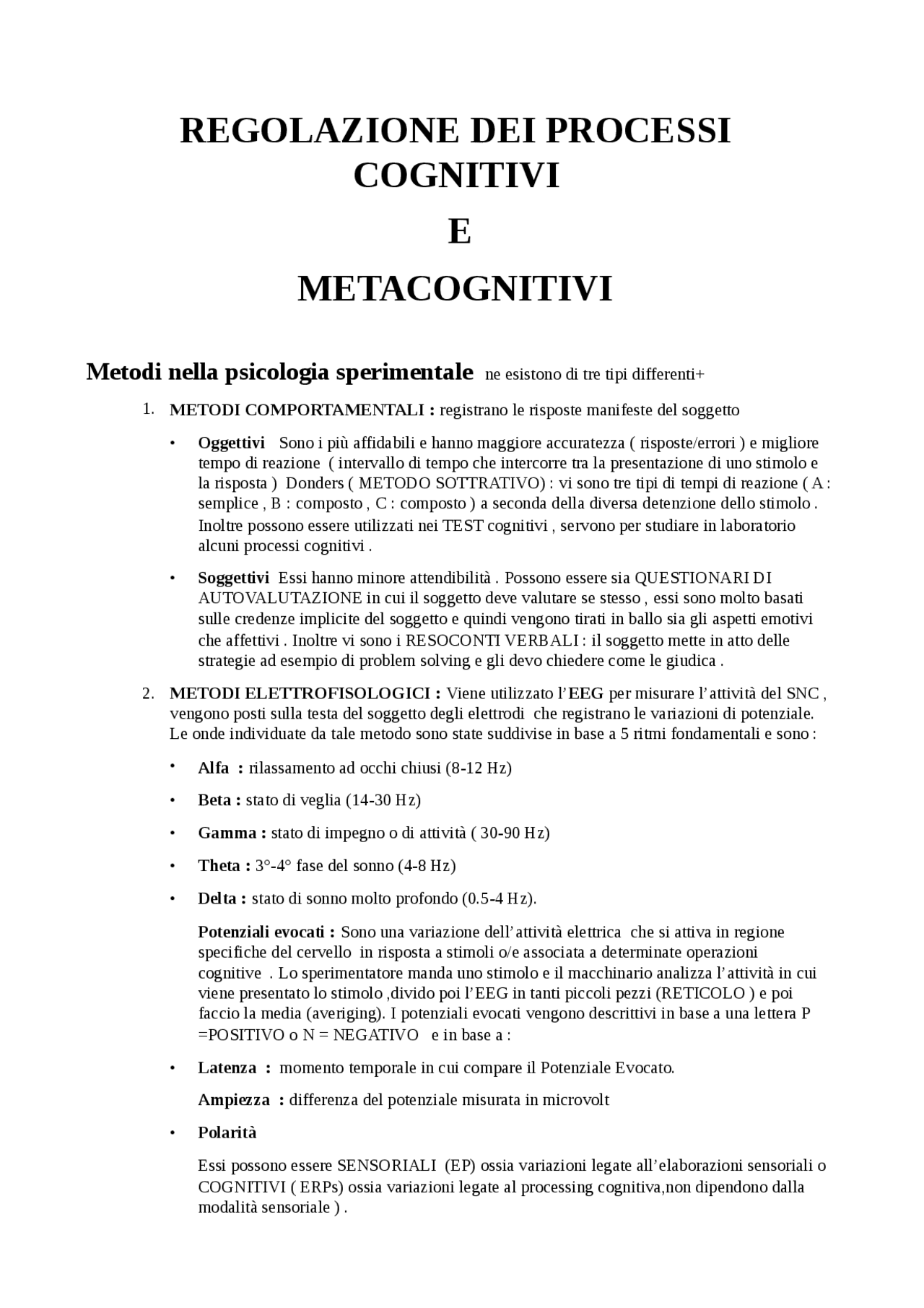 Processi Cognitivi E Metacognitivi Sbobinature Di Psicologia