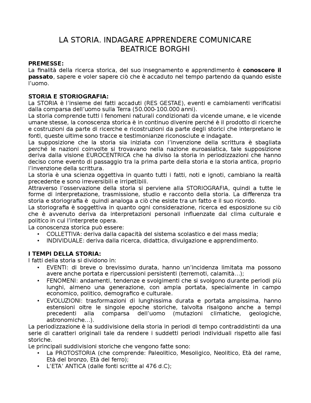 La Storia Indagare Apprendere Comunicare Beatrice Borghi Docsity