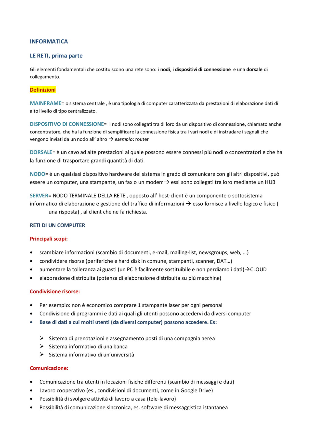 Introduzione Alle Reti E All Informatica Docsity