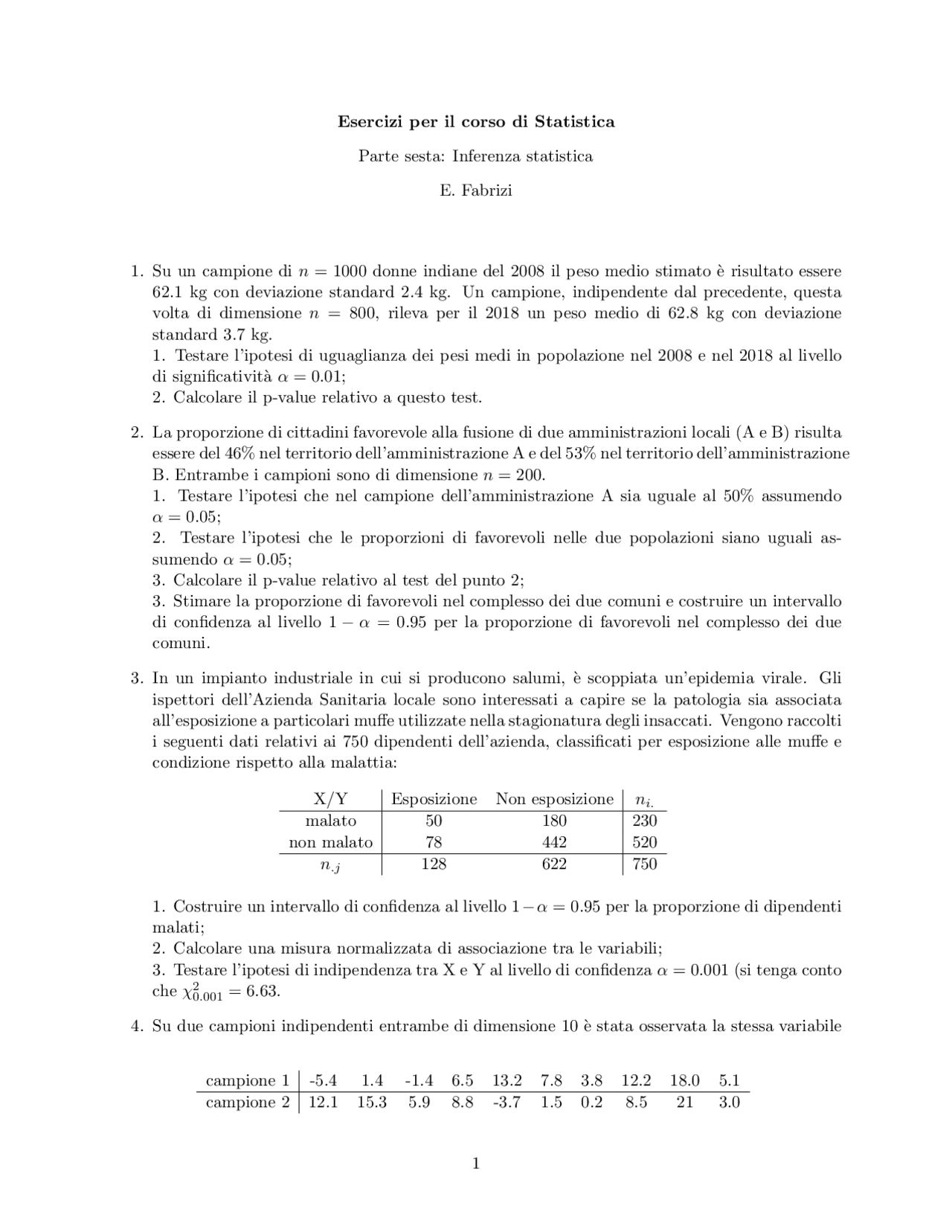 Inferenza Statistica Docsity