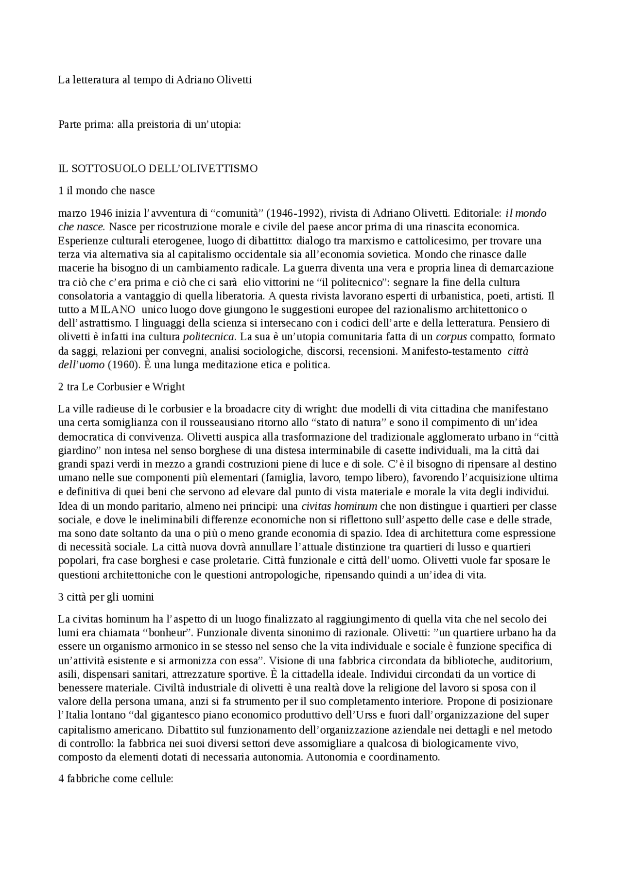 La Letteratura Al Tempo Di Adriano Olivetti Docsity