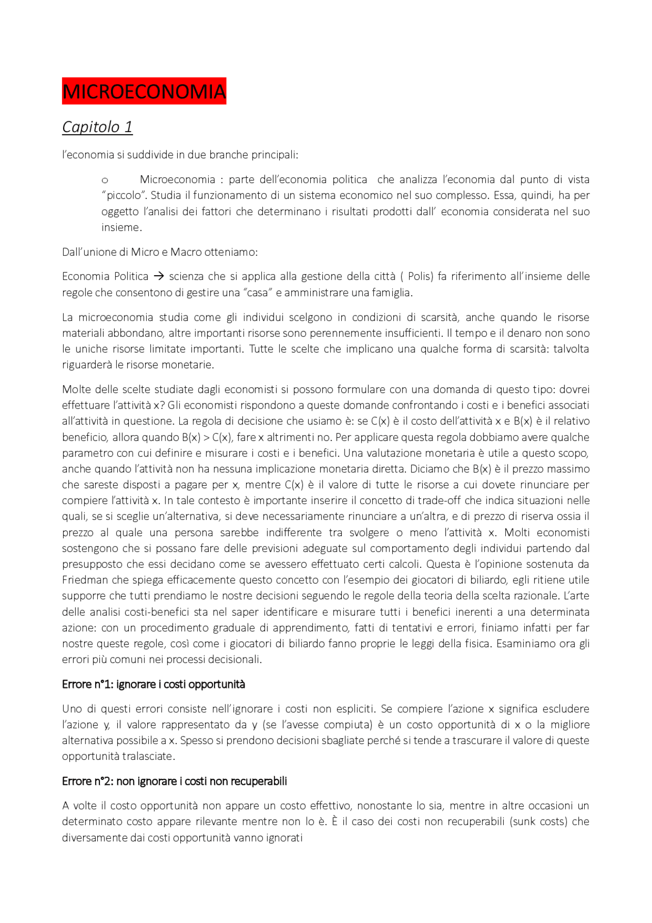 Riassunto Microeconomia Robert Hfrank Docsity