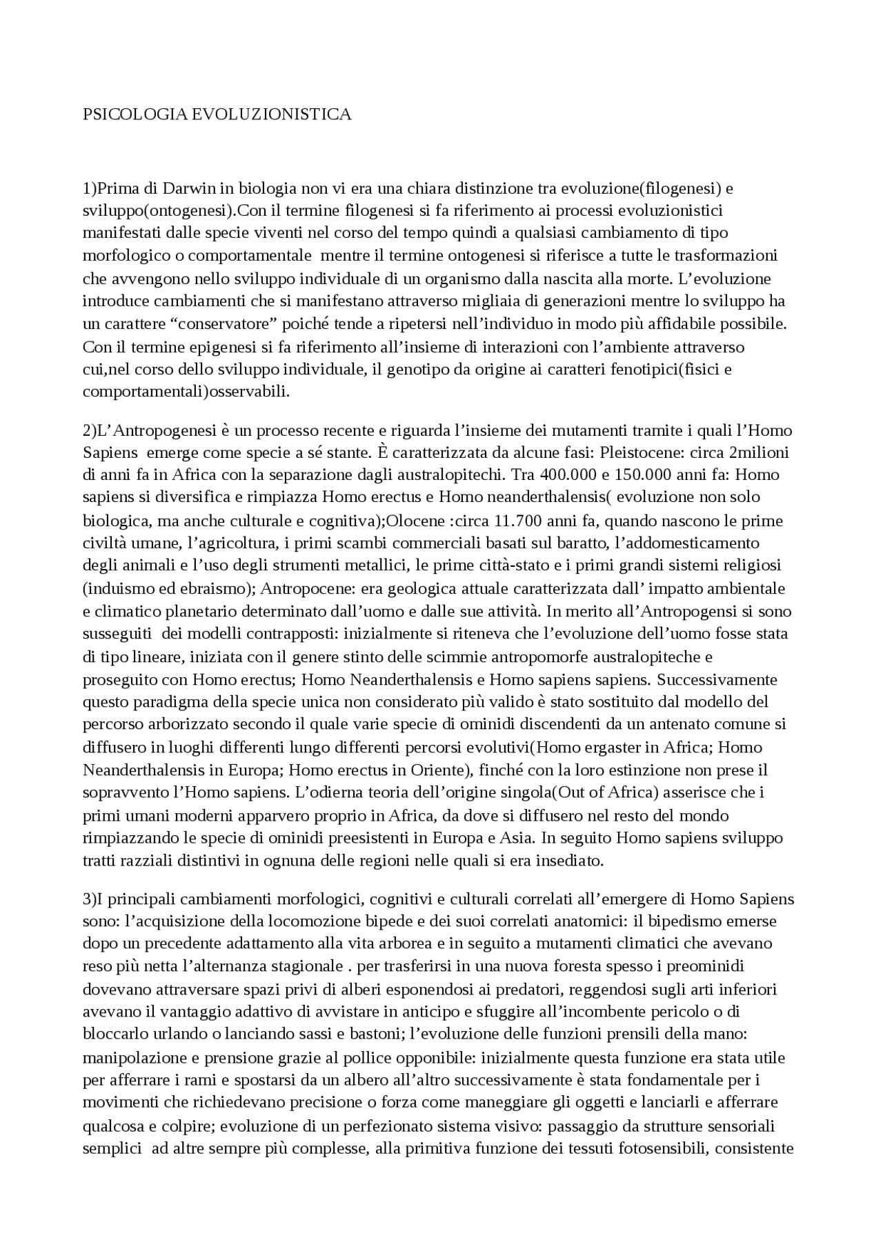 Psicologia Evolutiva Docsity