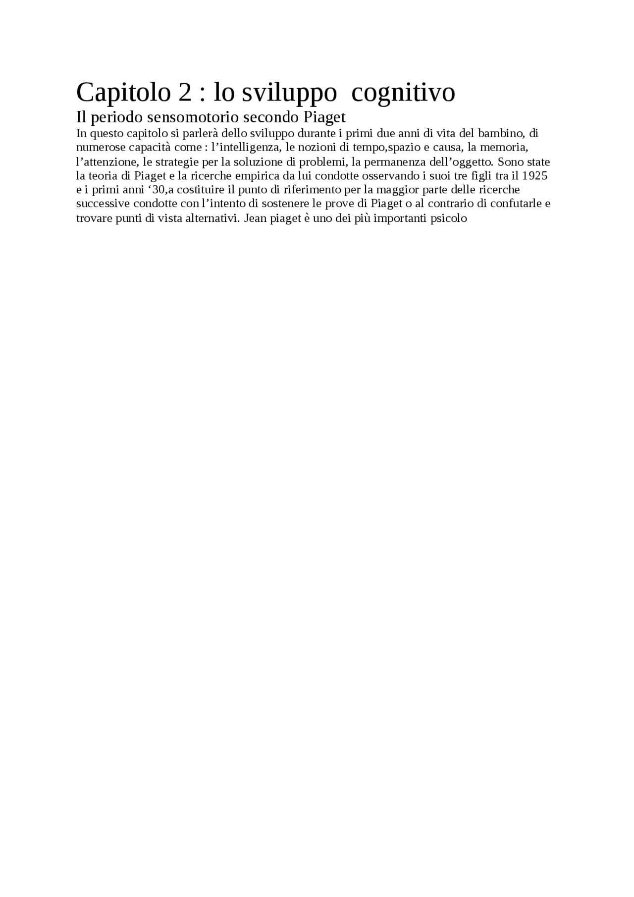Lo Sviluppo Cognitivo Nellinfante Docsity