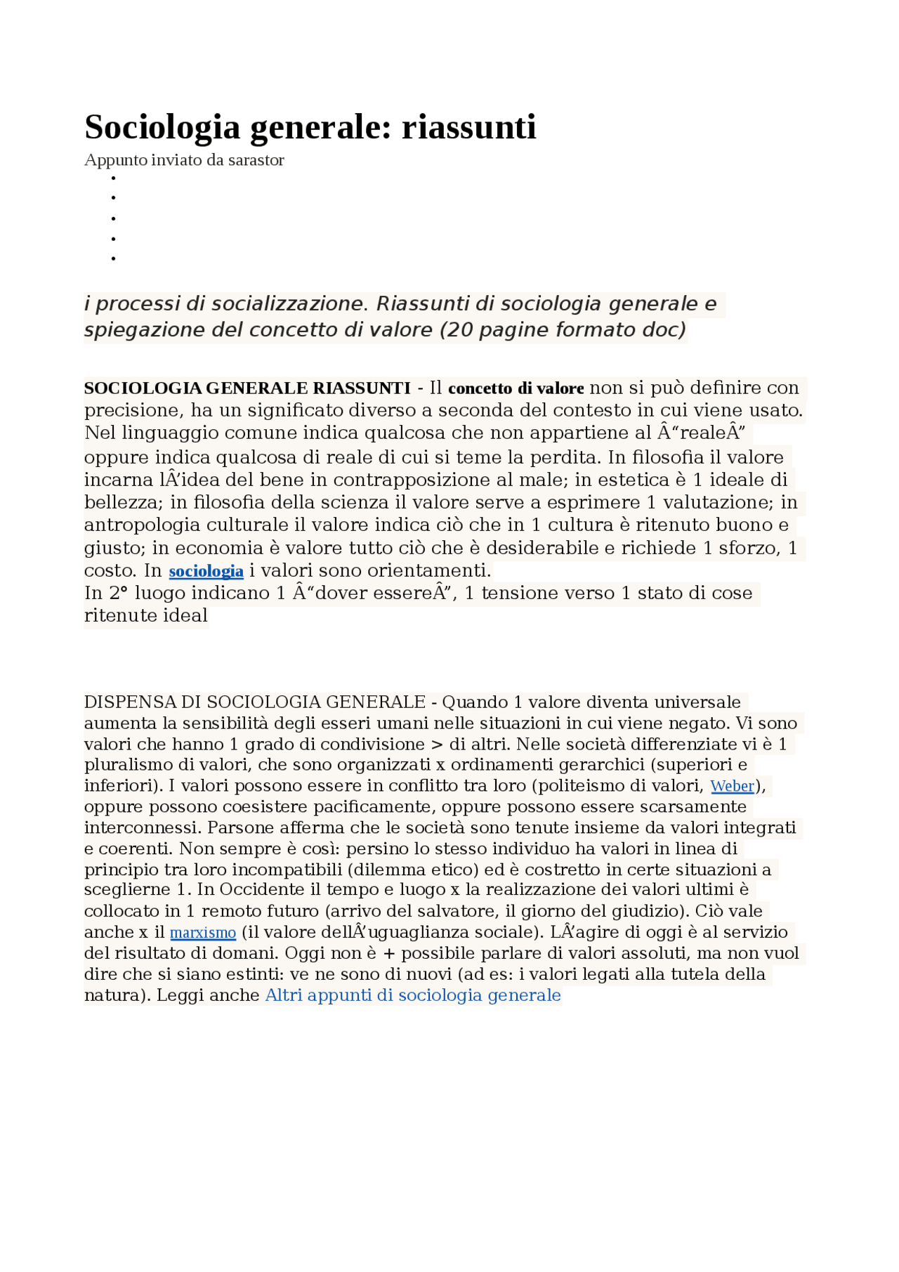 Riassunto Di Sociologia Generale Docsity