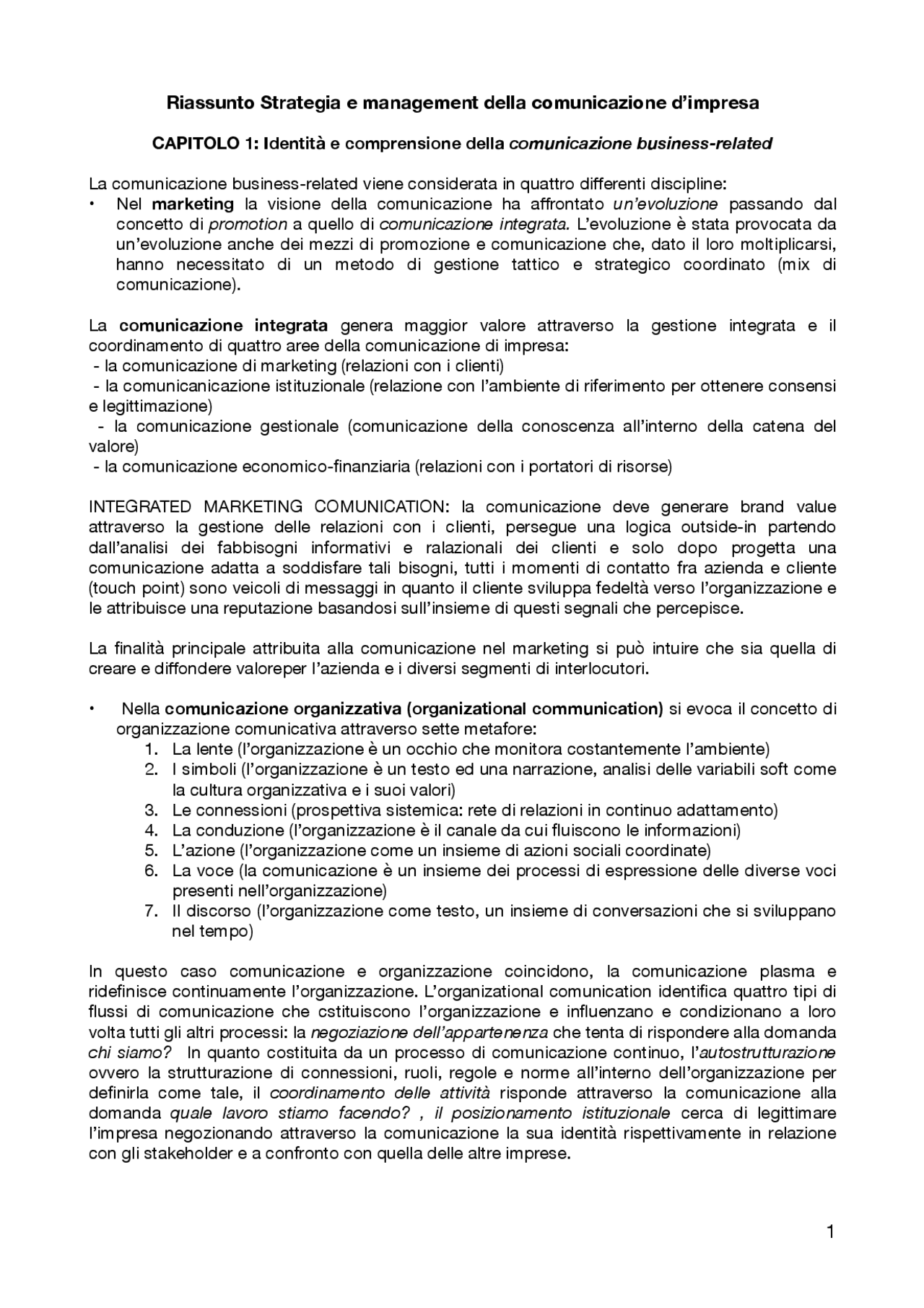 Riassunto Strategia E Management Della Comunicazione Dimpresa Docsity