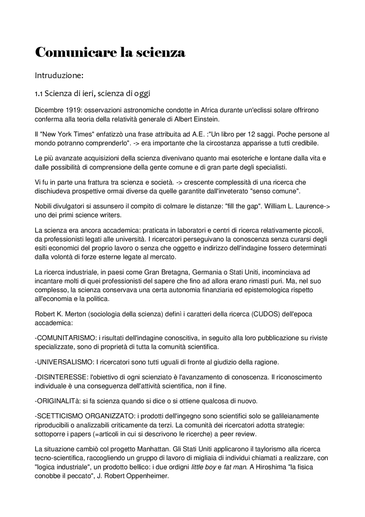 Comunicare La Scienza Docsity
