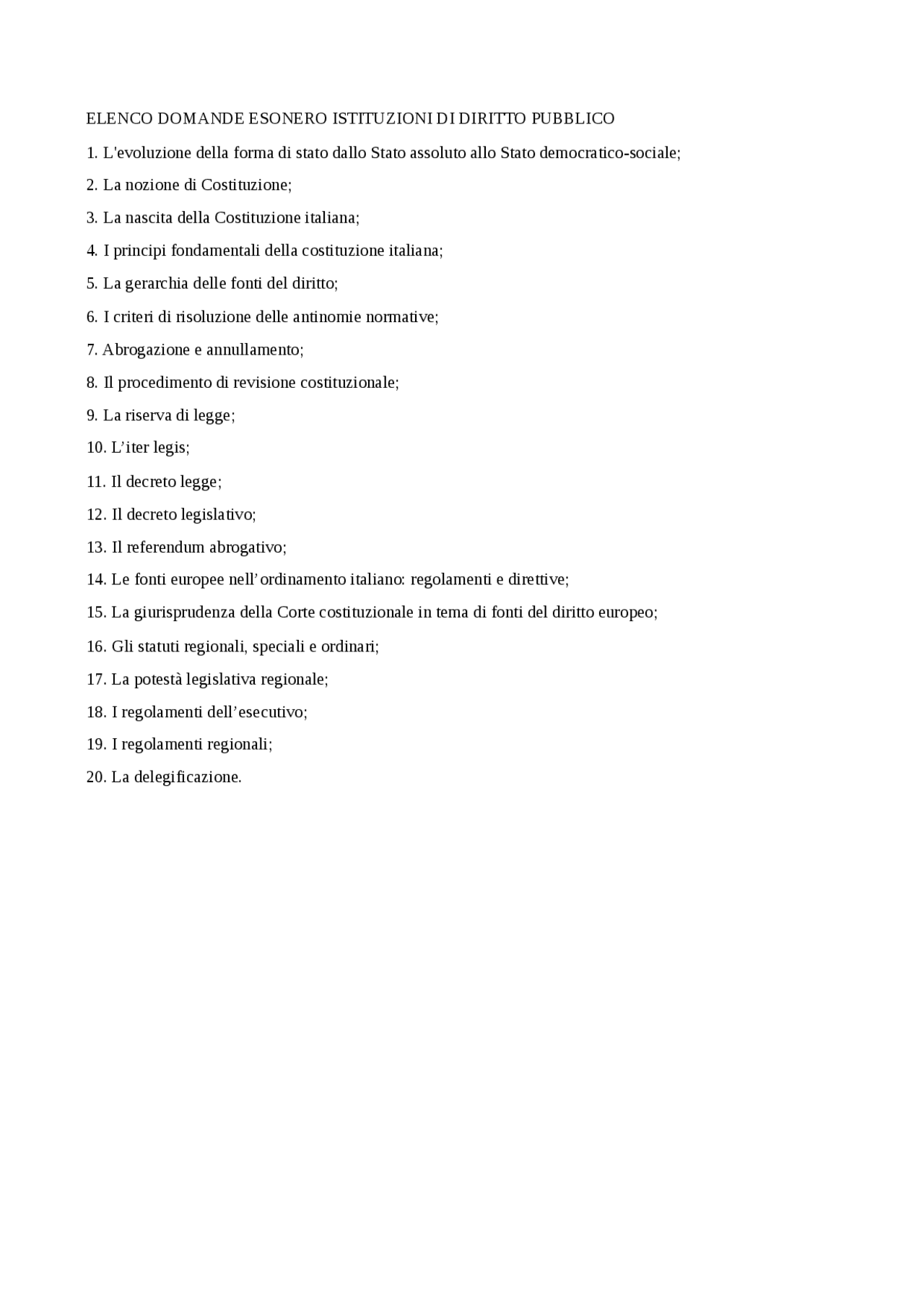 Domande Esonero Diritto Pubblico Docsity