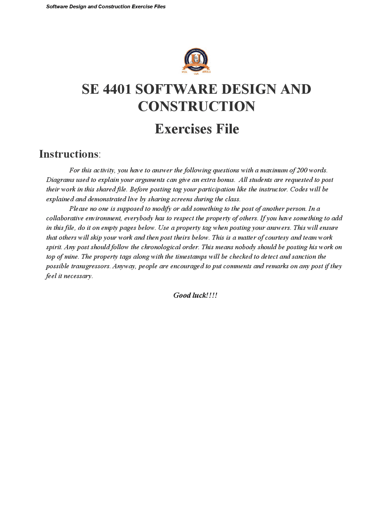 Software Design And Construction Docsity