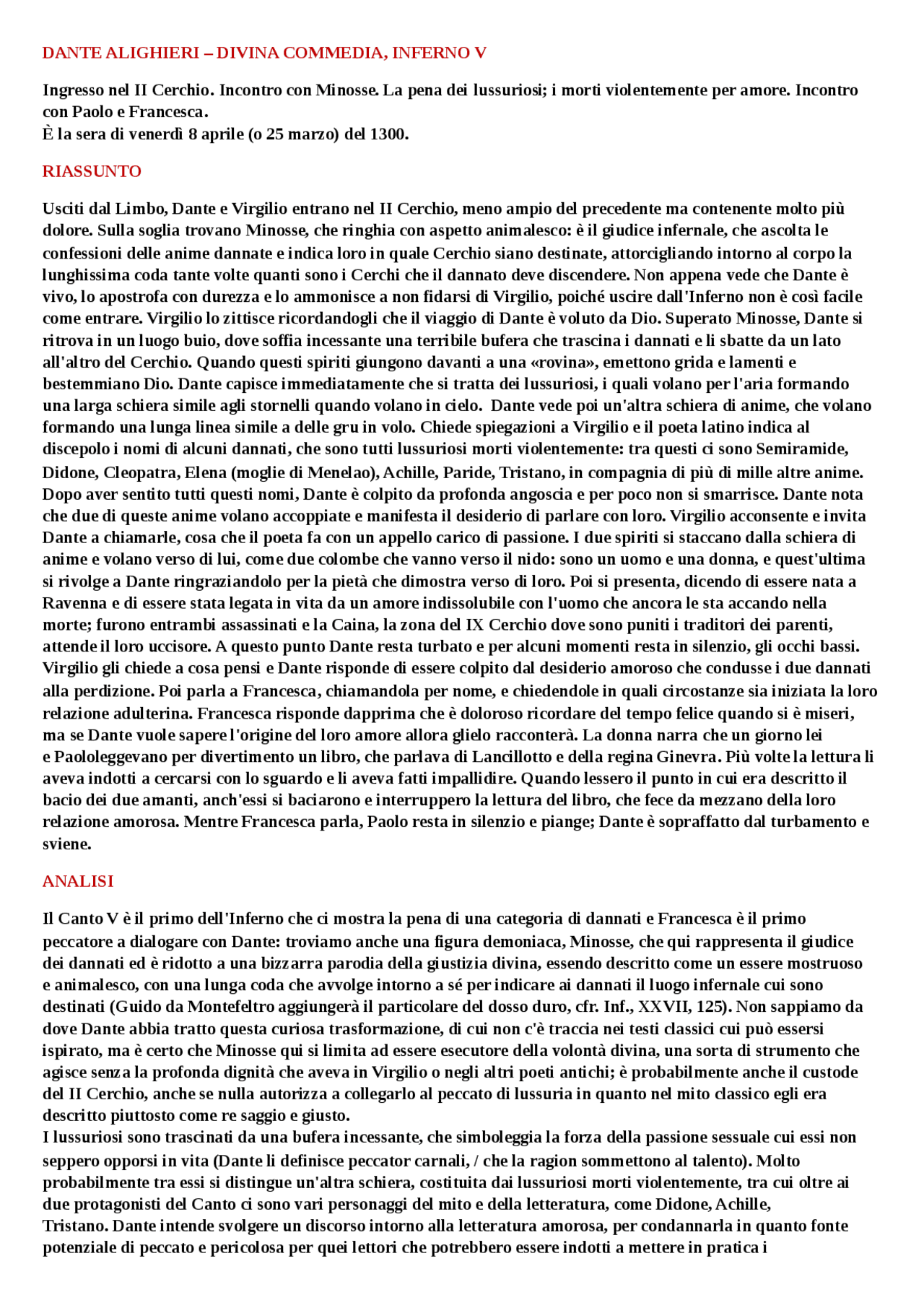 Canto V Divina Commedia Docsity