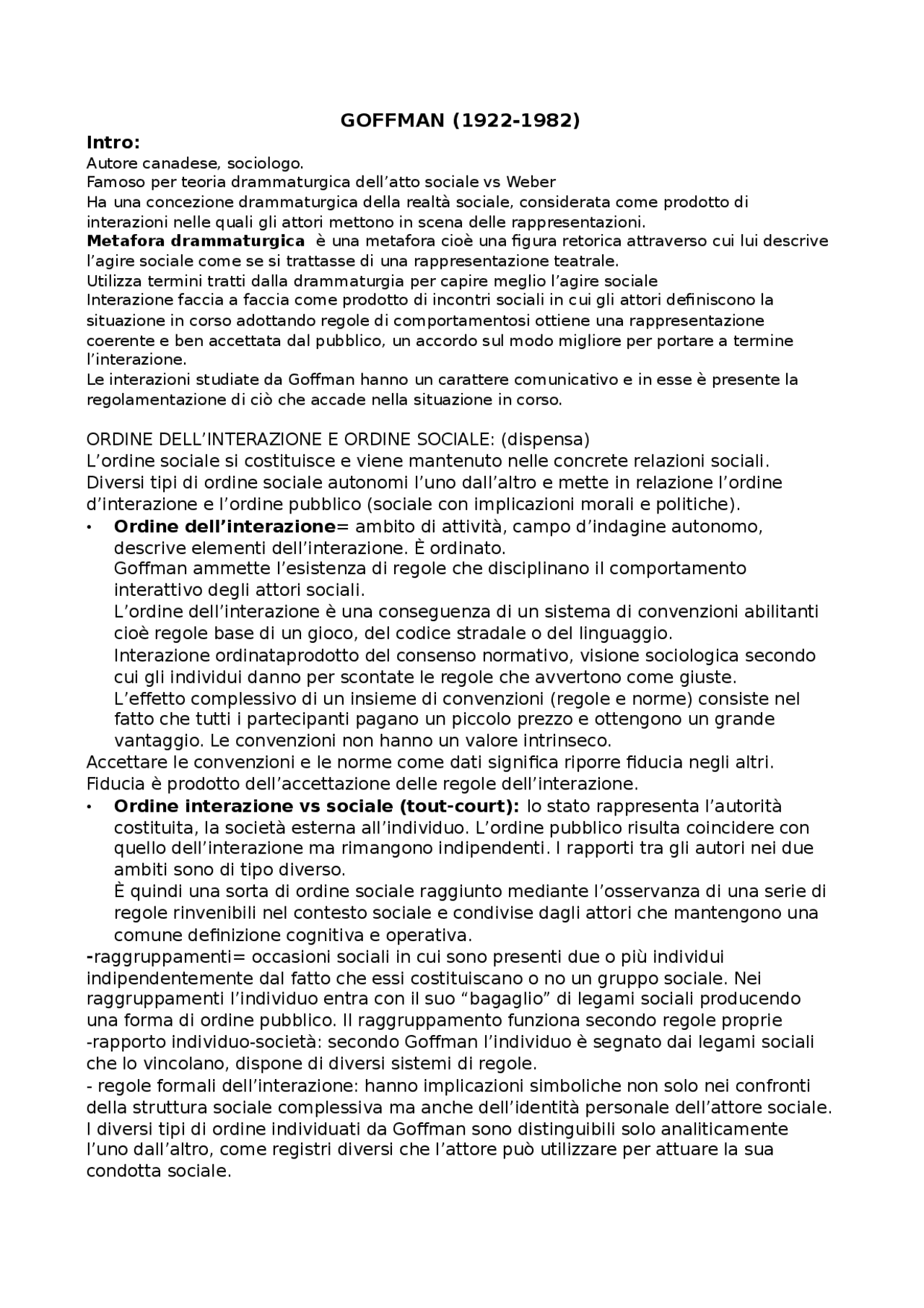 Goffman Comes Sociologia Docsity