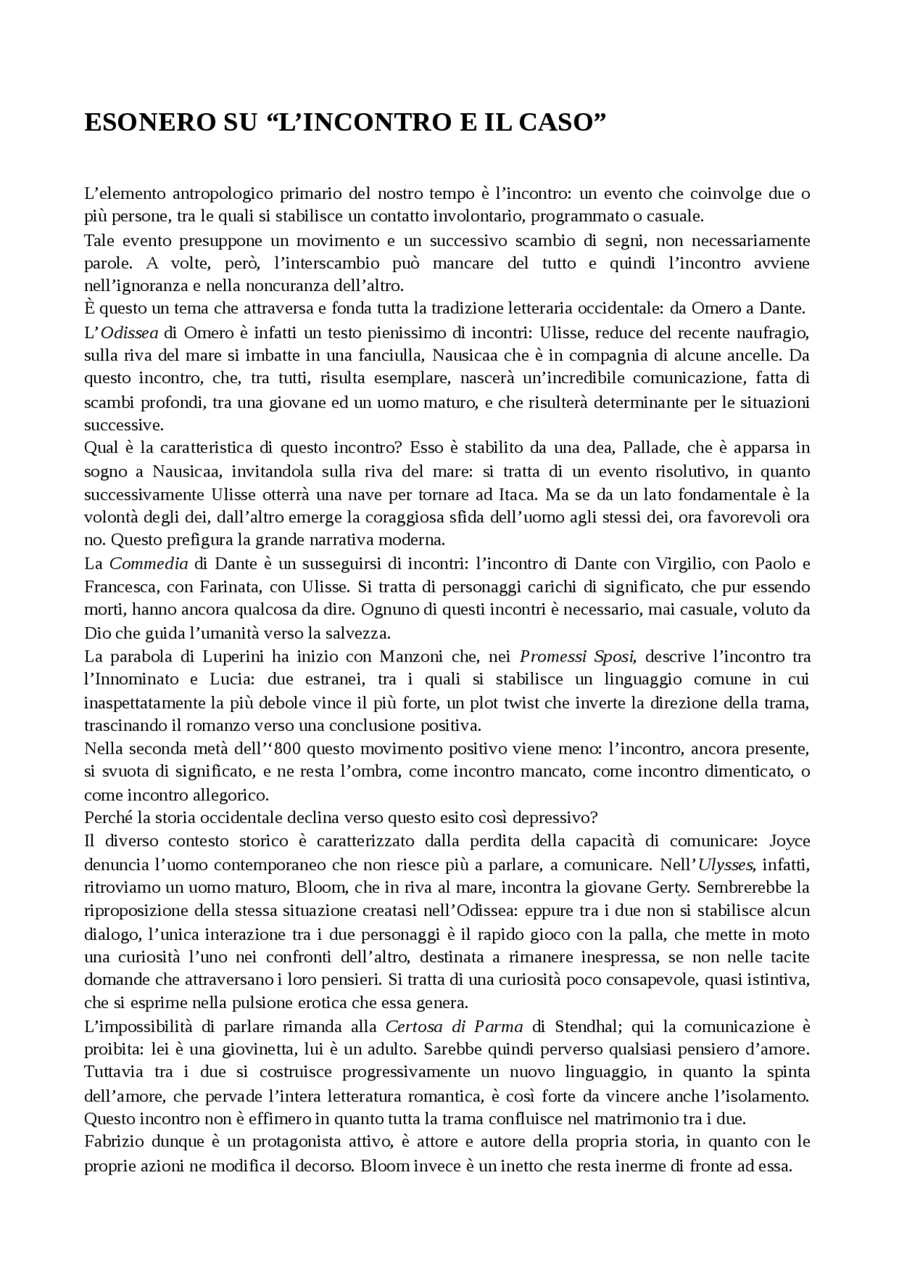 Lincontro E Il Caso Docsity