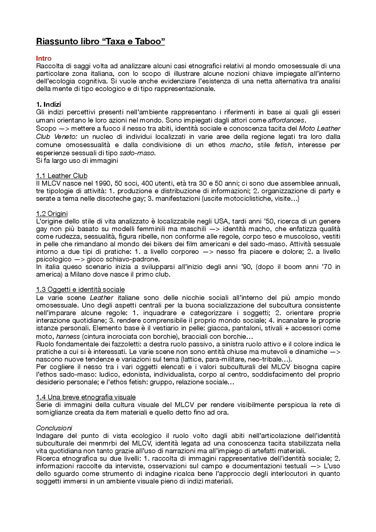 Riassunto Del Libro Taxa E Taboo Di F Ronzon Docsity