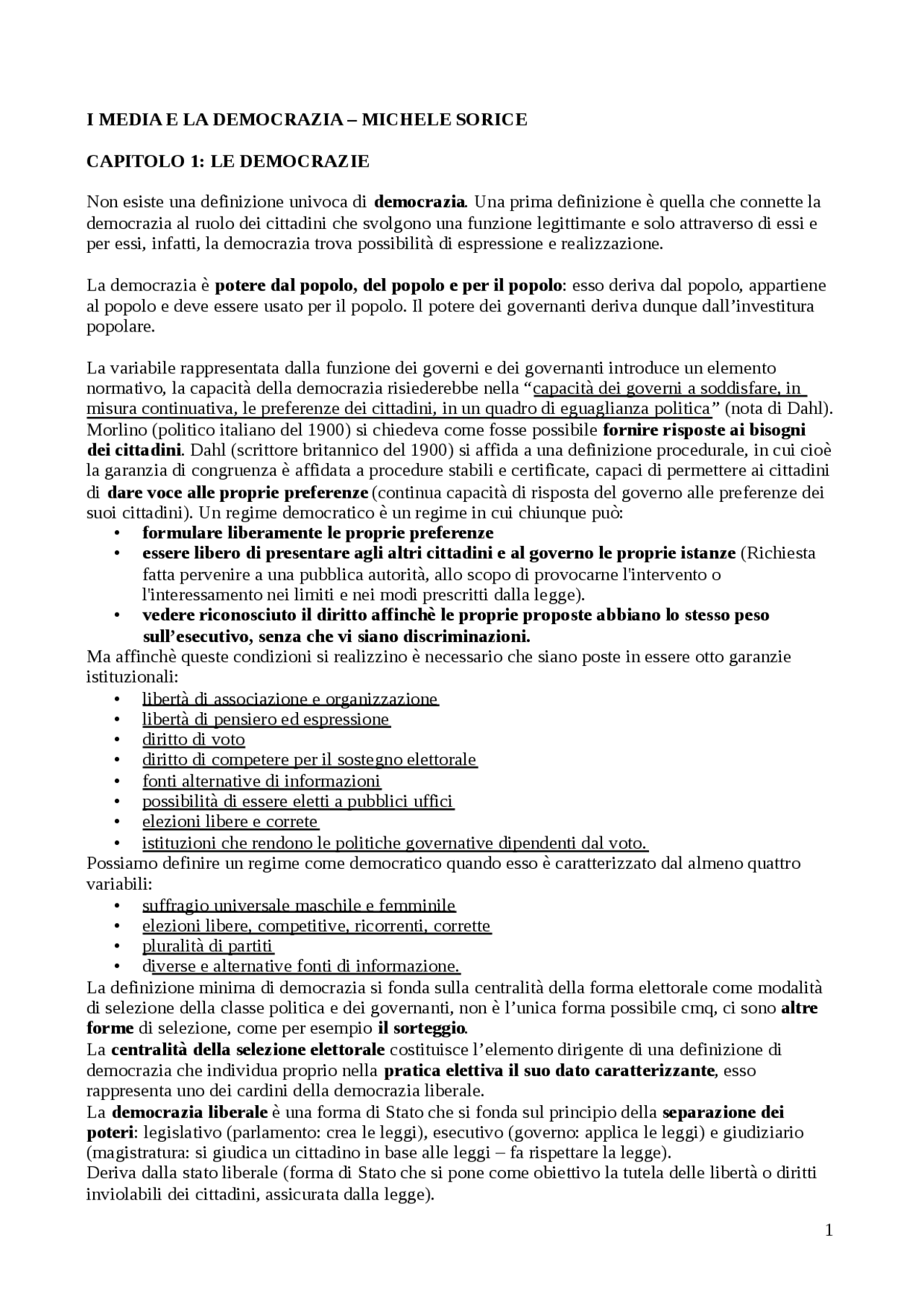 Riassunto I Media E La Democrazia Docsity