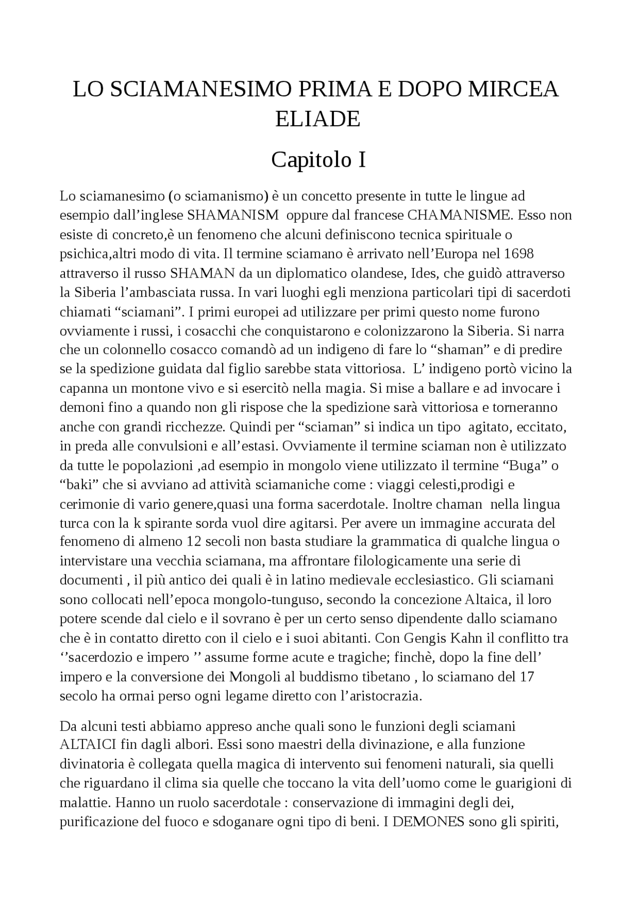 Lo Sciamanesimo Prima E Dopo Mircea Eliade Docsity