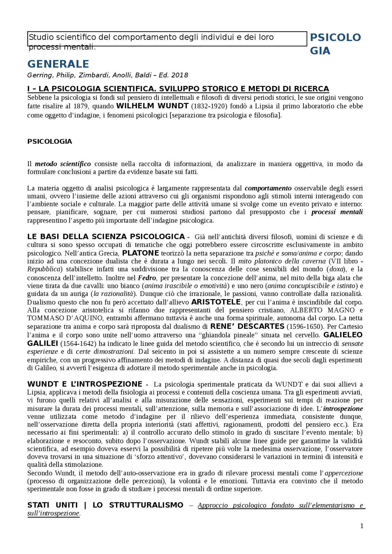 Sintesi Testo Psicologia Generale Docsity