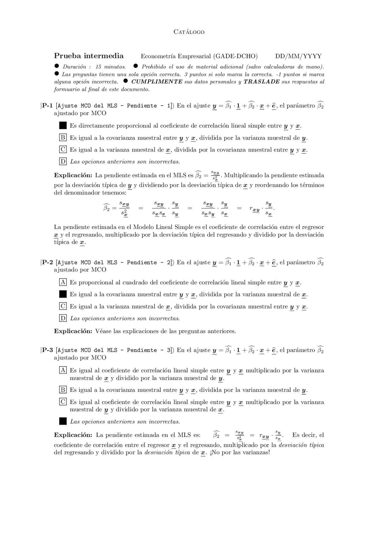 Catalogo de preguntas de econometria - Docsity