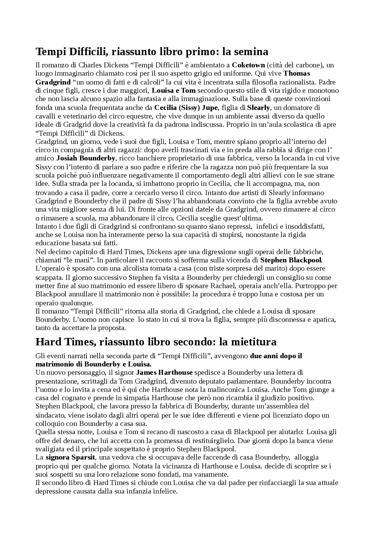 Analisi Del Testo Hard Times Docsity
