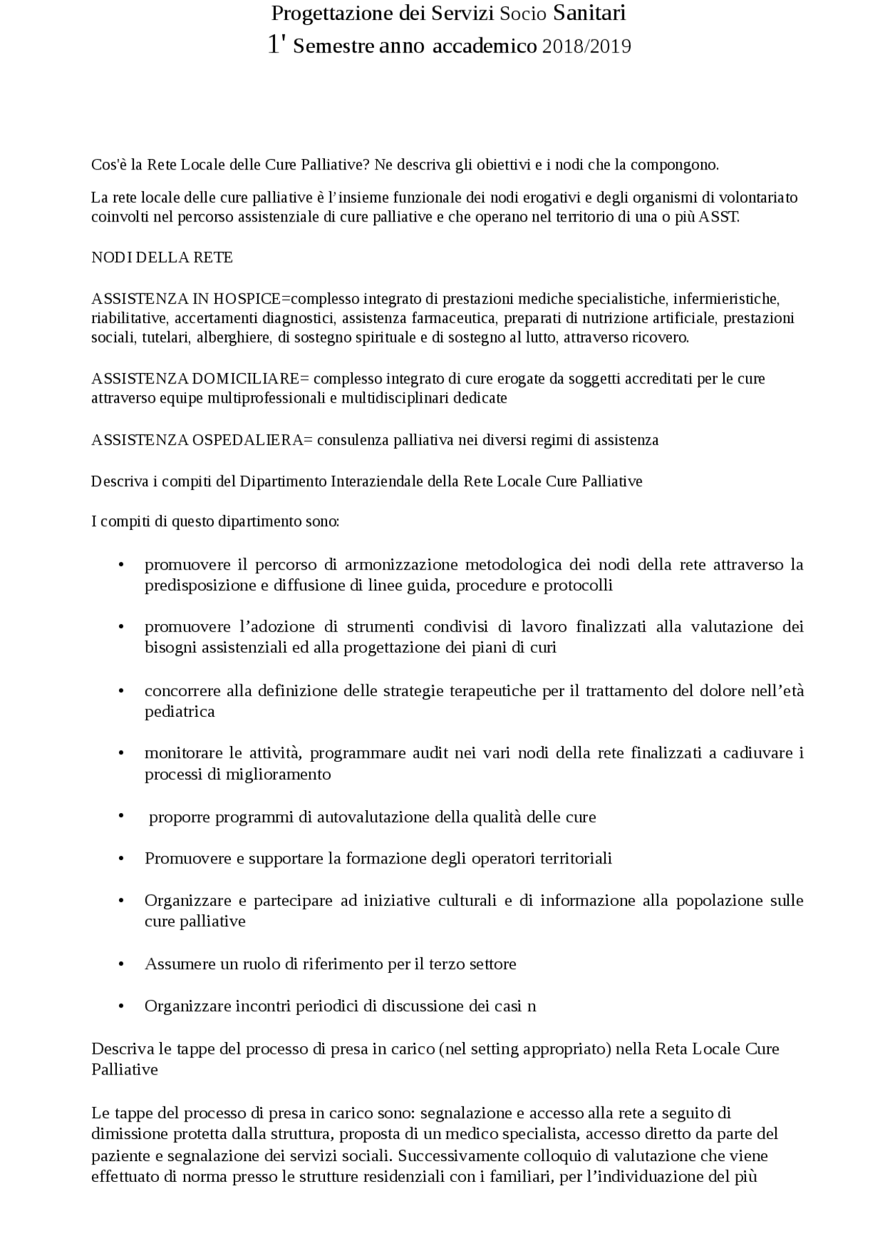 Domande Programmazione Sociosanitaria Docsity
