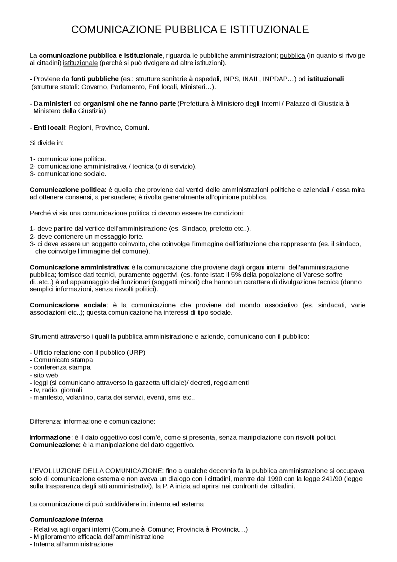 Comunicazione Pubblica Docsity