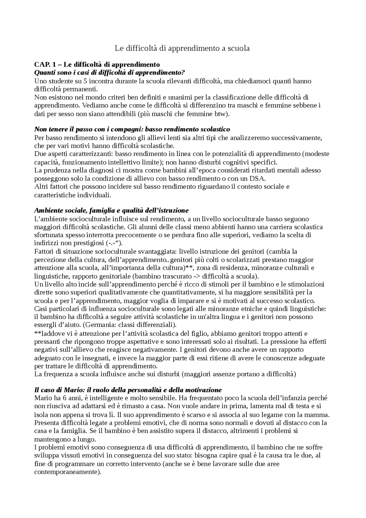 Le Difficoltà Di Apprendimento A Scuola Docsity