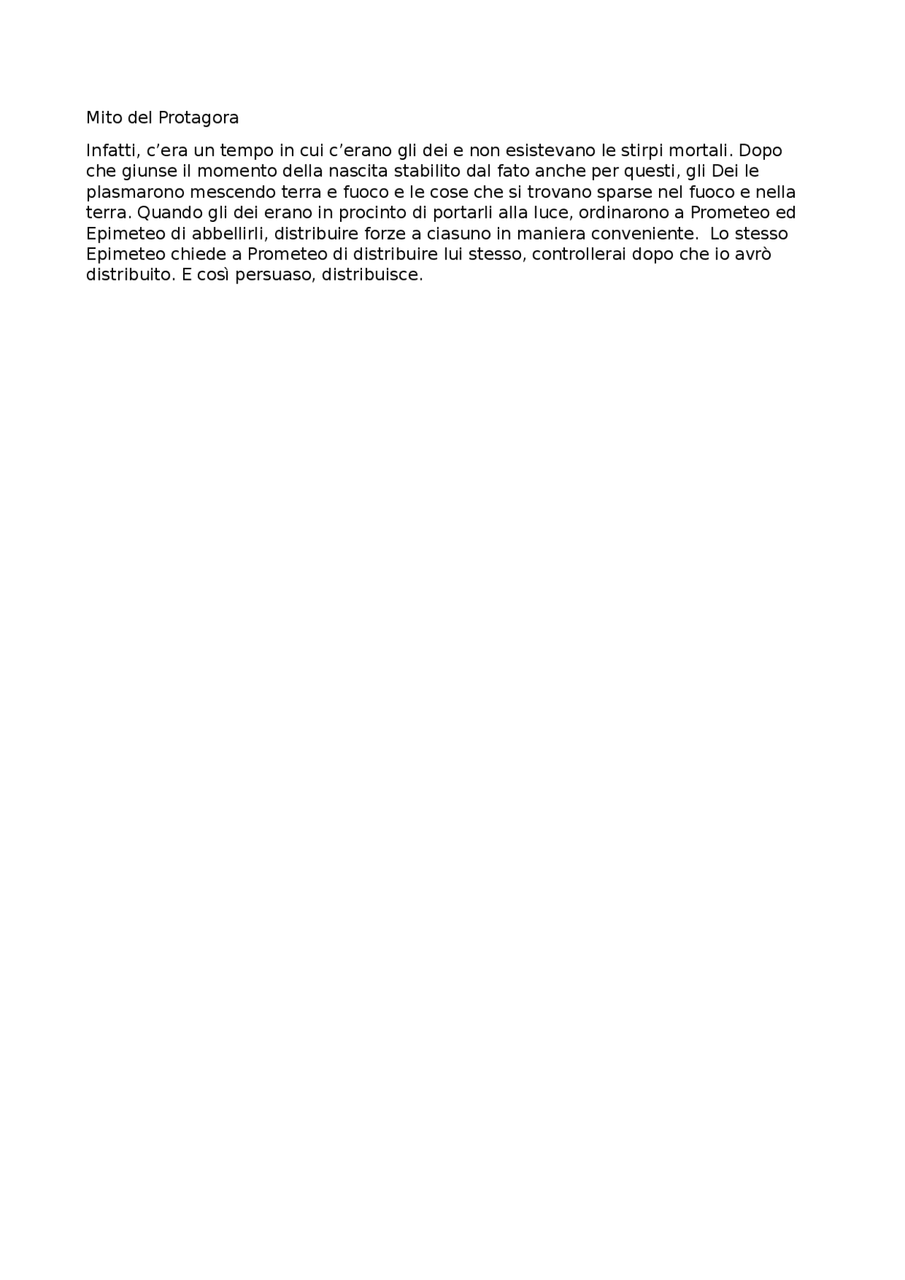 Traduzione versione mito del protagora - Docsity