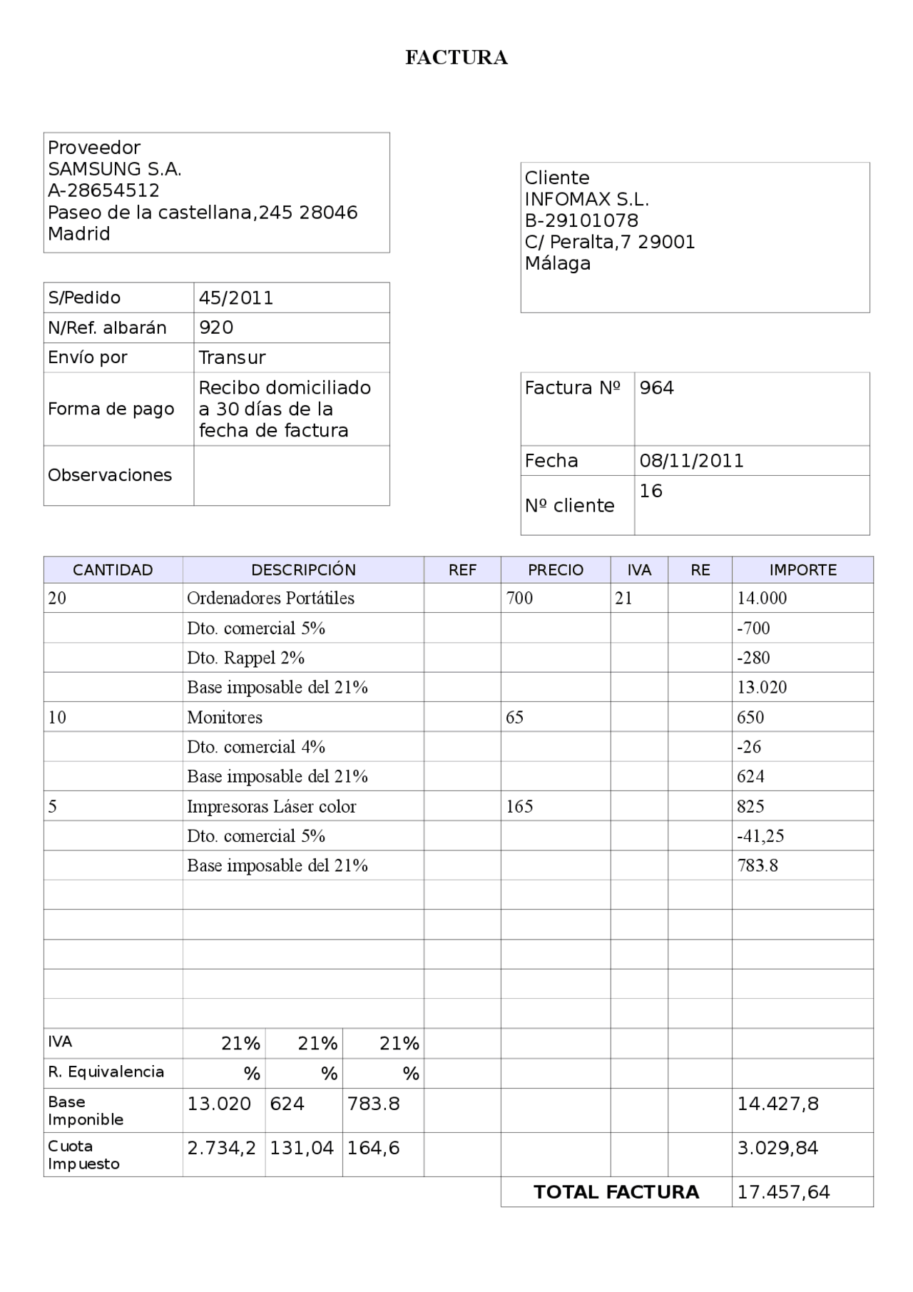 Factura contable de primer - Docsity