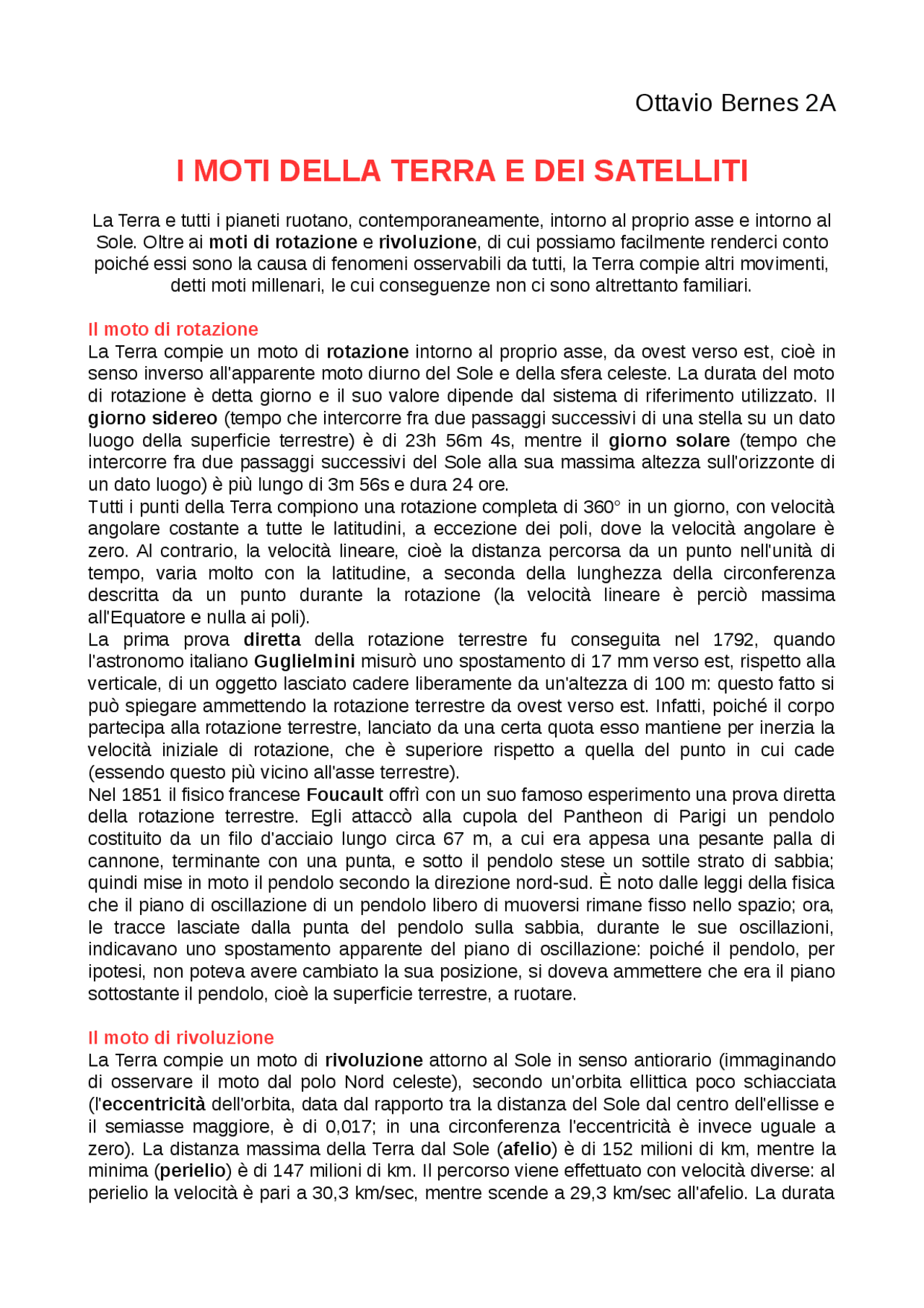 I Moti Della Terra E Dei Satelliti Docsity