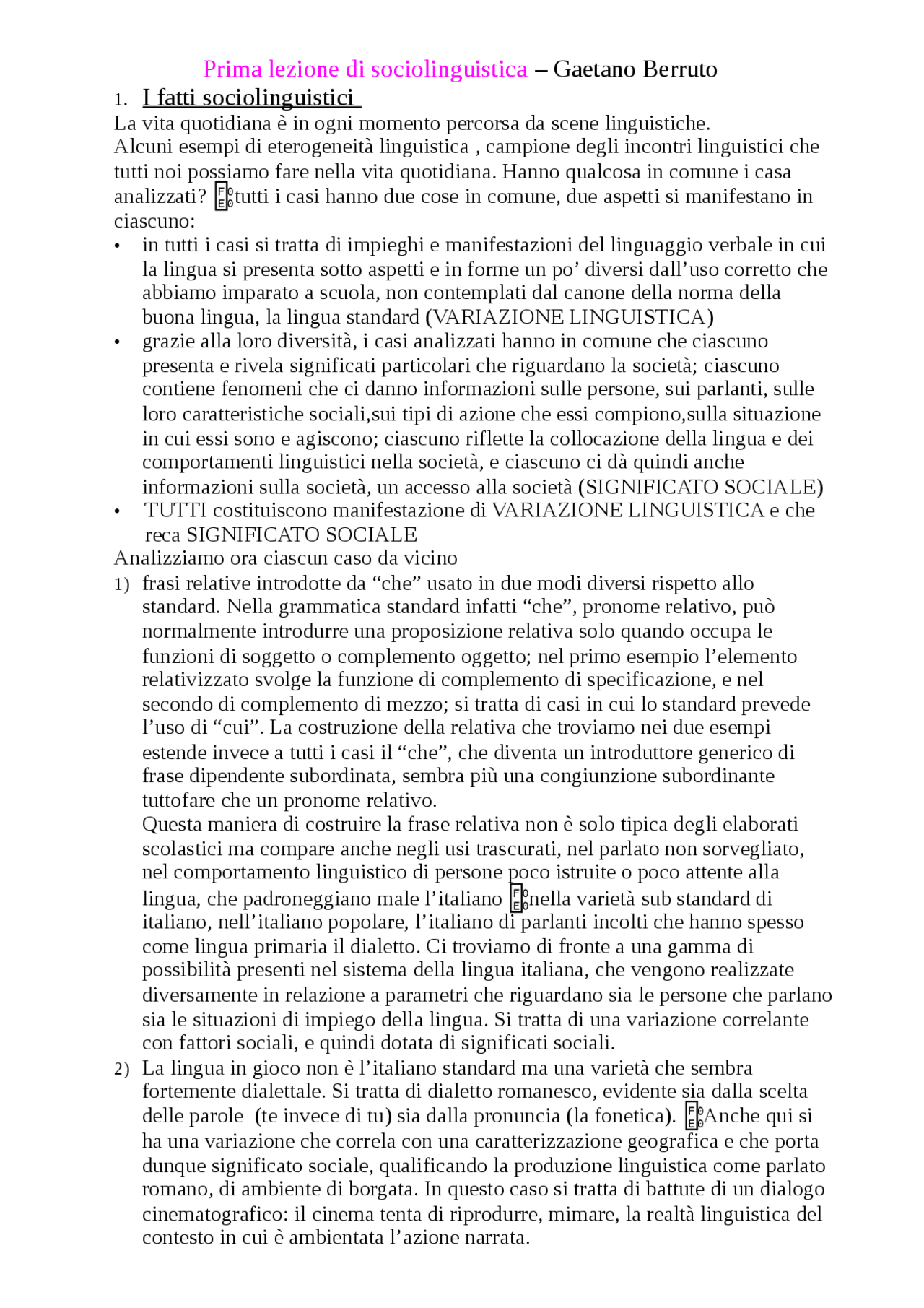 Prima Lezione Di Sociolinguistica Berruto Docsity
