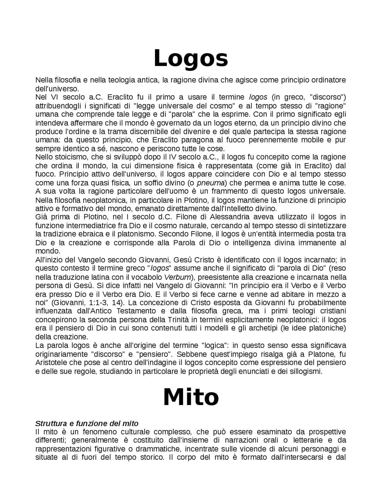 Filosofia: Mito e Logos - Docsity