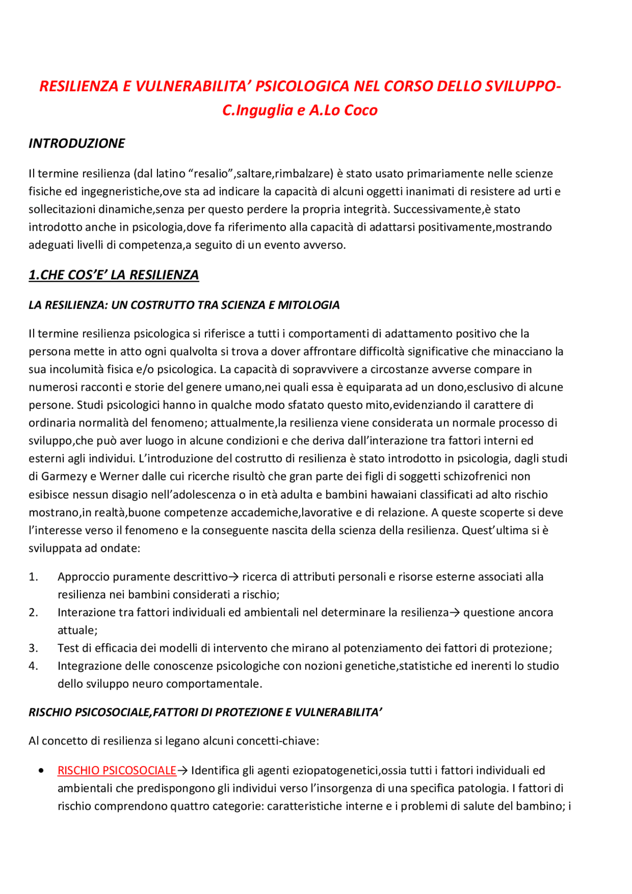 Resilienza E Vulnerabilità Nel Corso Dello Sviluppo Docsity