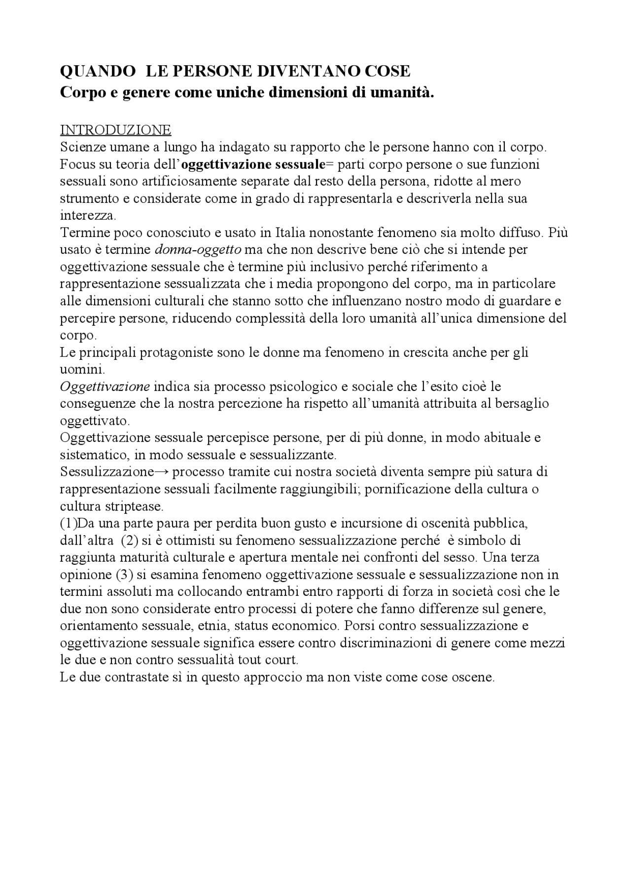 Quando Le Persone Diventano Cose Docsity