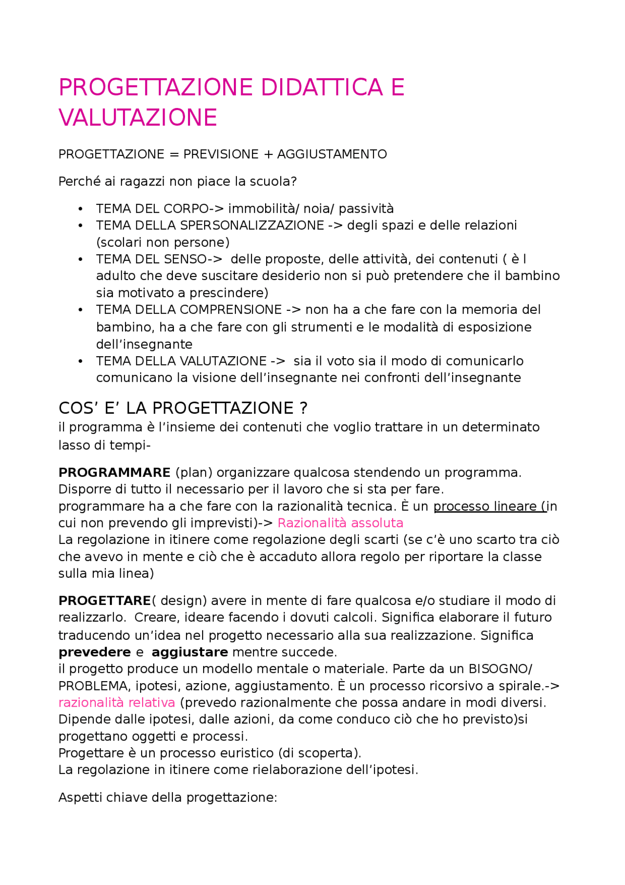 Appunti Progettazione Didattica Docsity