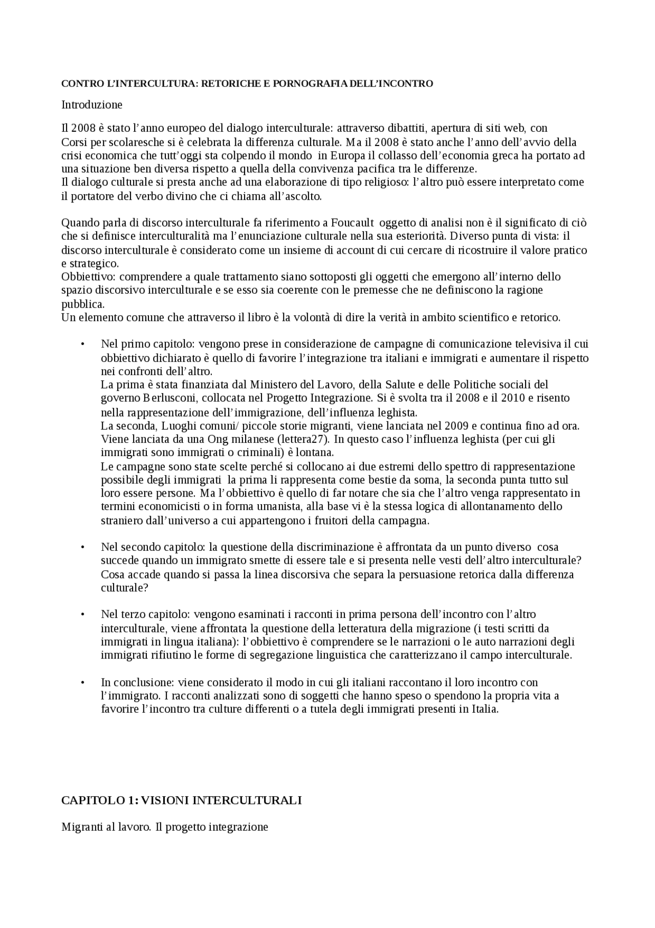 Riassunto Cap 1 Contro Lintercultura Docsity