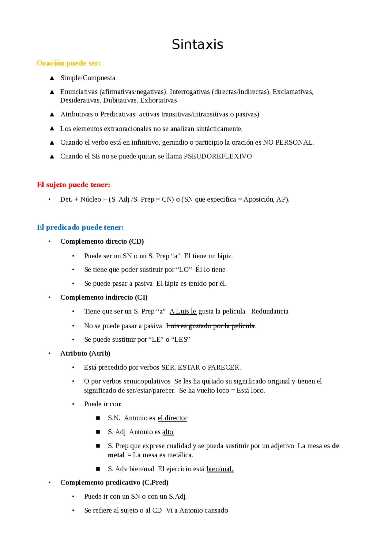 Sintaxis. Frases compuestas, simples y subordinadas - Docsity