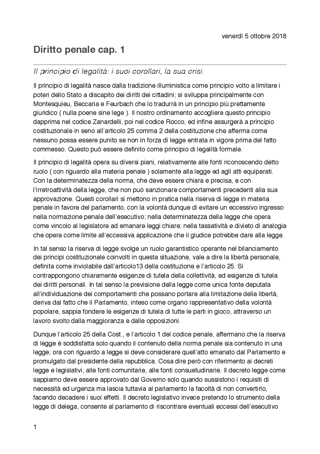 Principio Di Legalità Cap 1 Diritto Penale Mezzetti Docsity